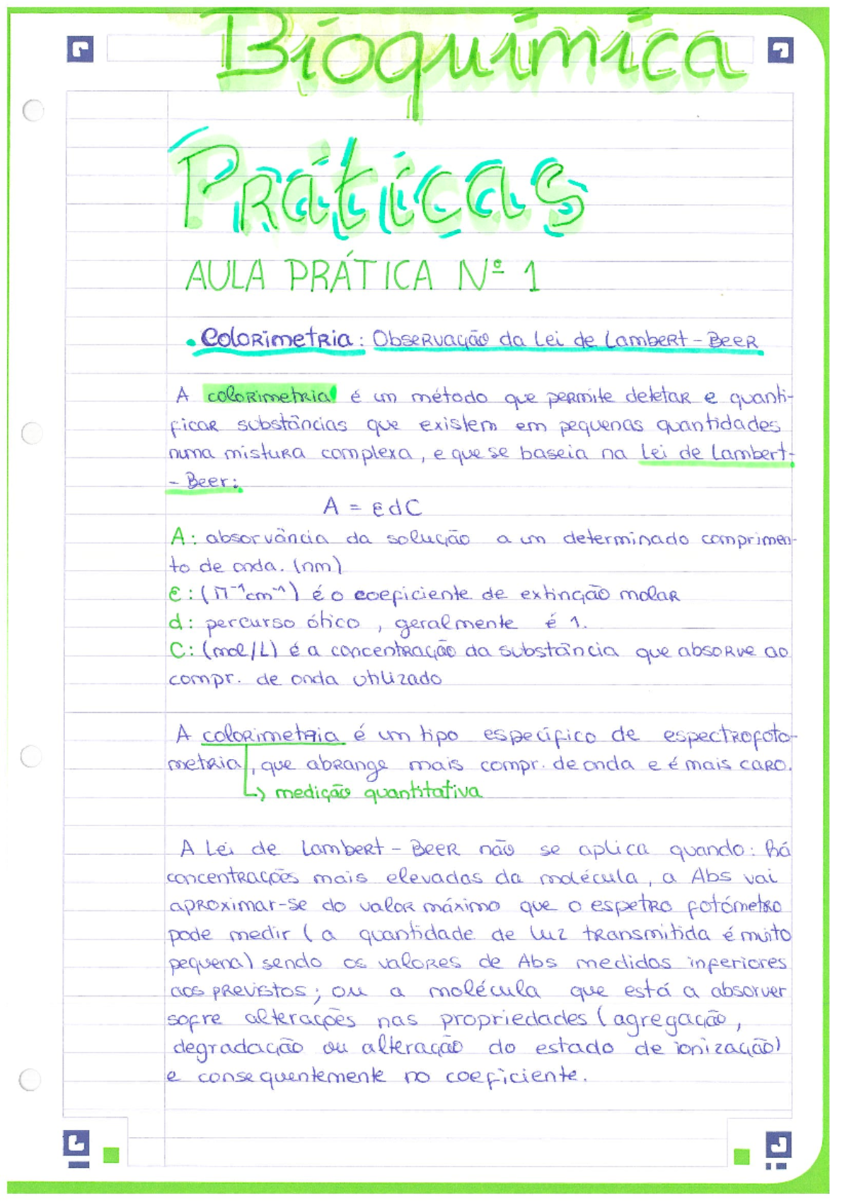 Resumos Práticas - Resumo Bioquímica I - Bioquímica I - Studocu