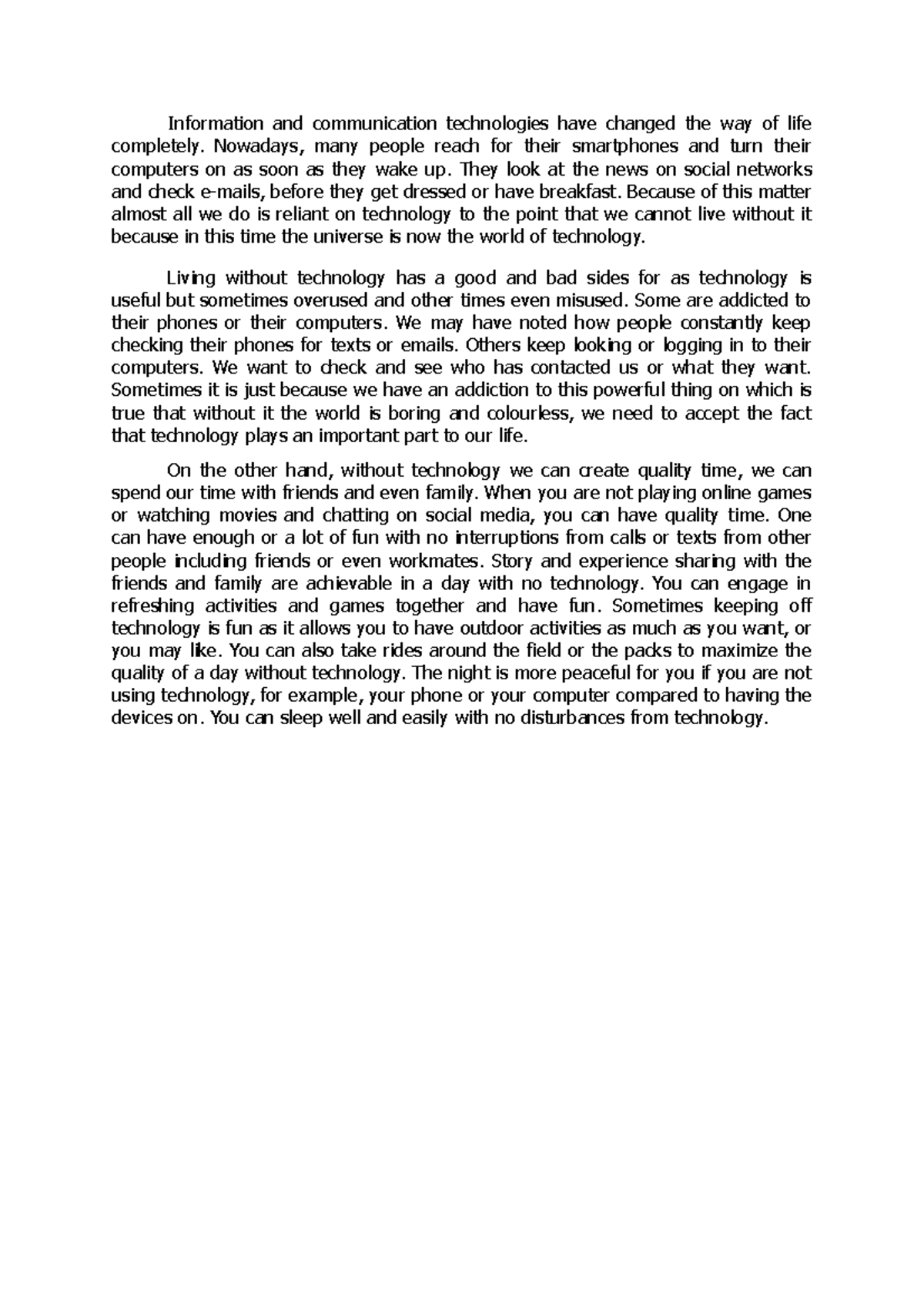 ENVI SCI- A day without technology - Information and communication ...