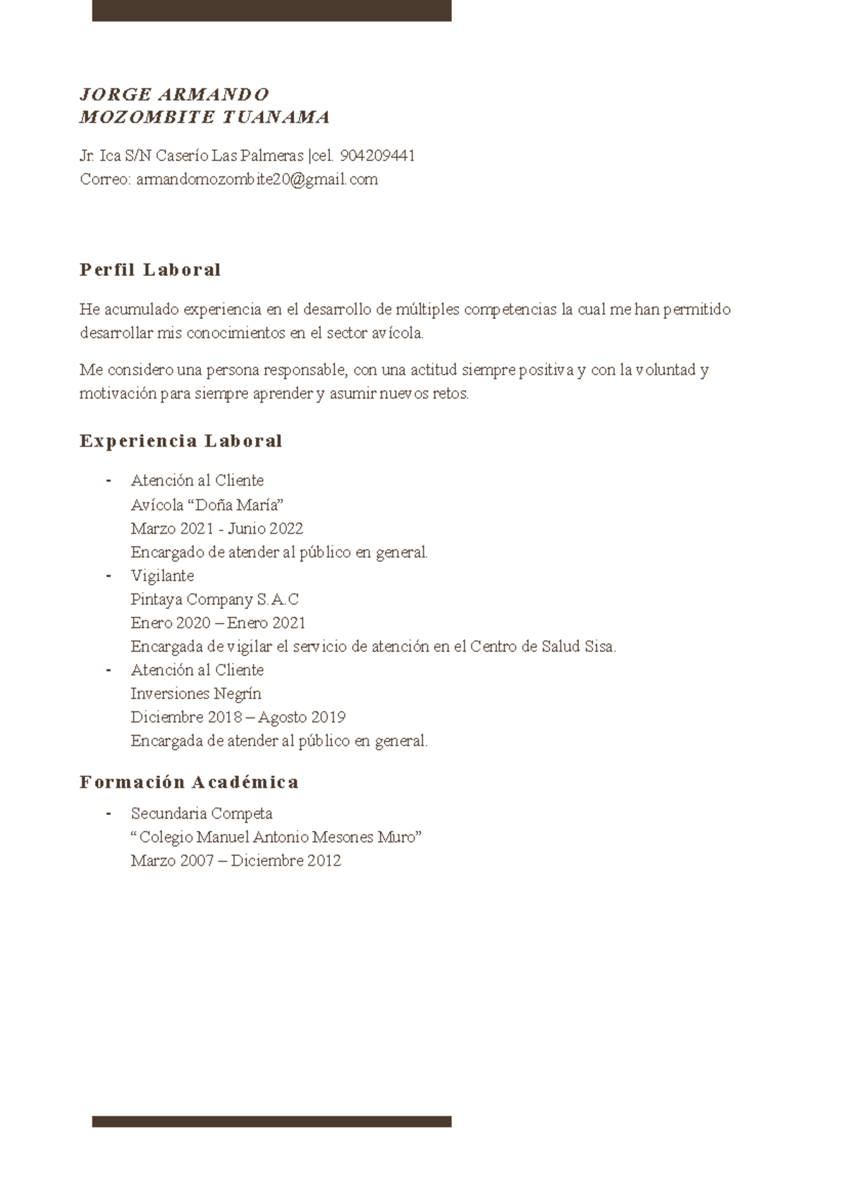 Armando Mozombite - Currículum Vitae - JORGE ARMANDO MOZOMBITE TUANAMA ...