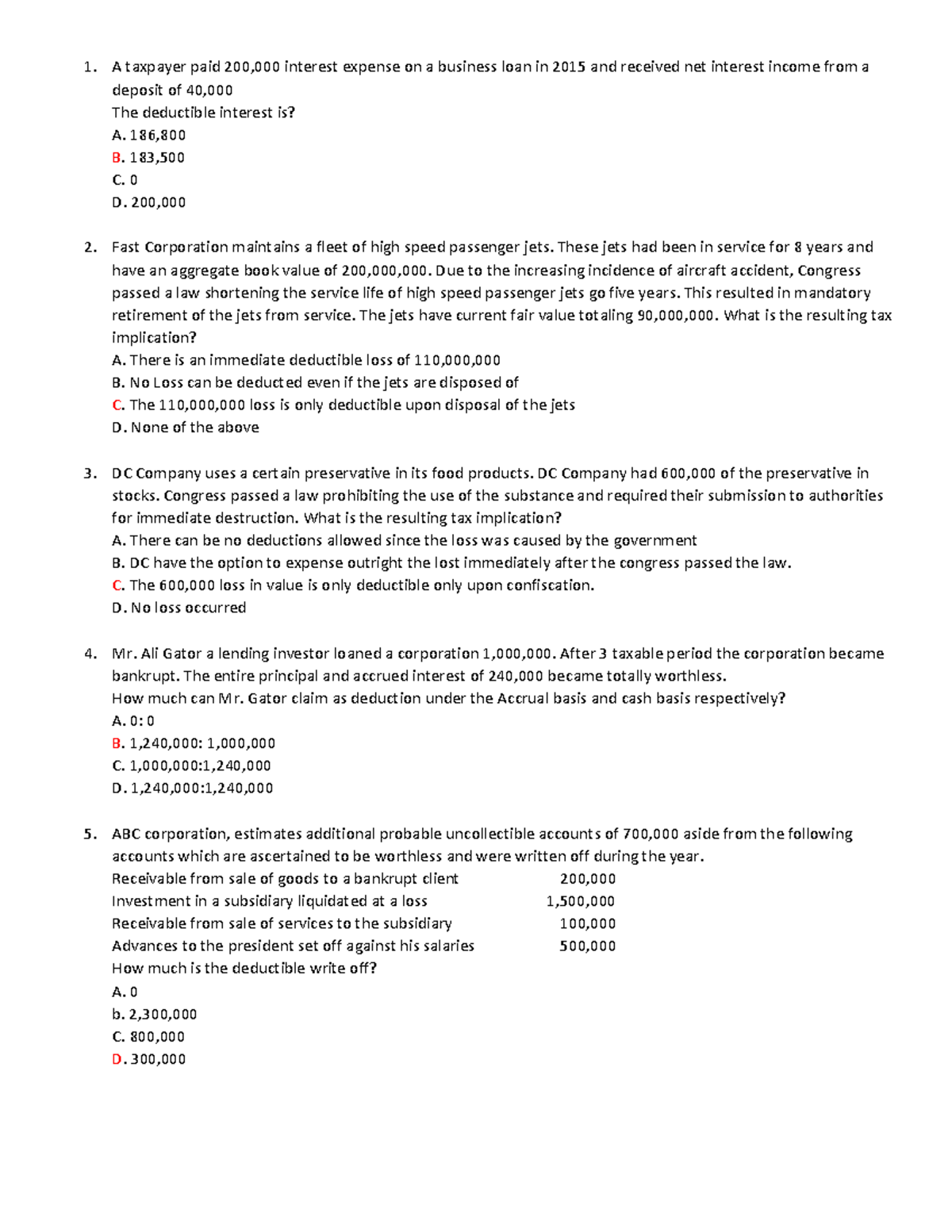 Deductions Quiz with answer key and solutions - A taxpayer paid 200,000 ...
