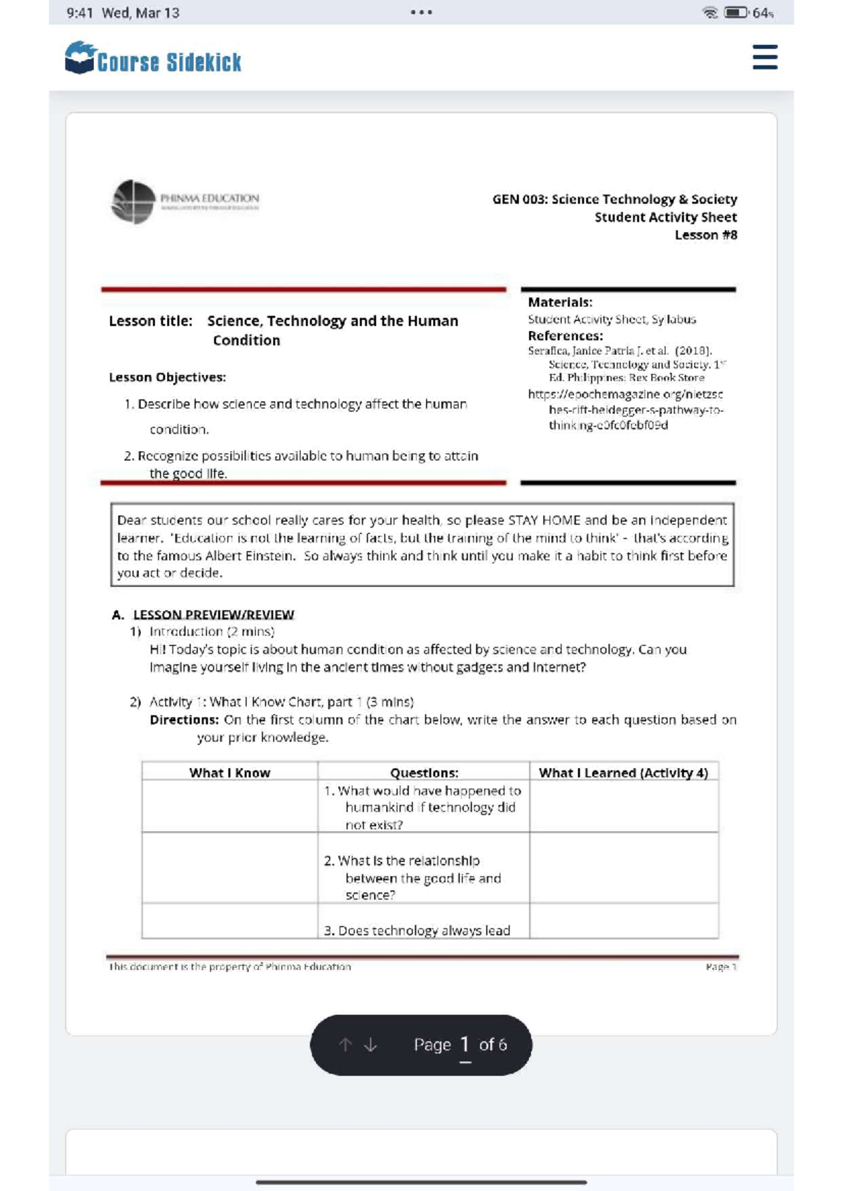 STS Lesson 8 - Science, Technology, Society - Studocu