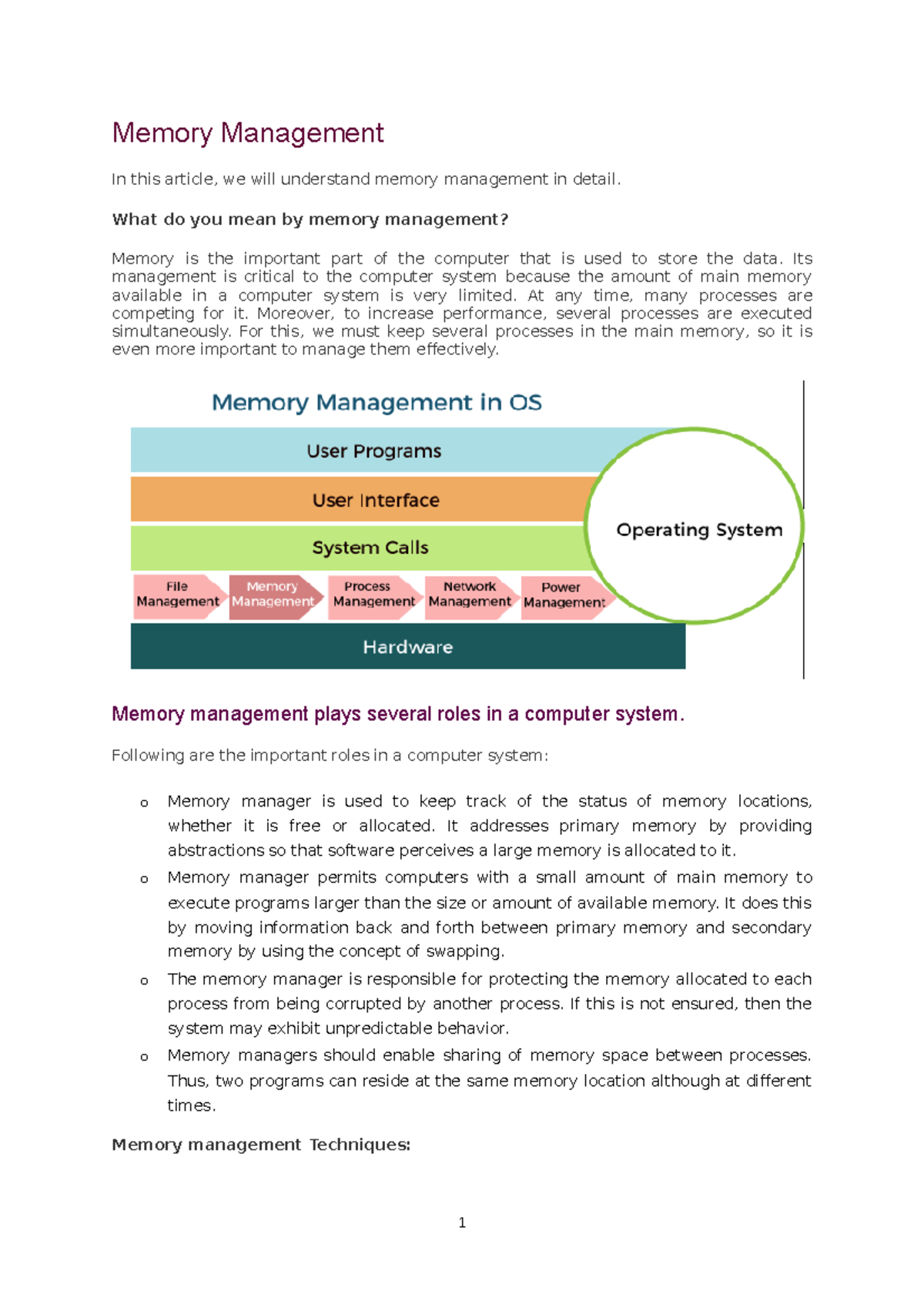 OS Unit 3 - GREAT LECTURE NOTES - Memory Management In this article, we ...