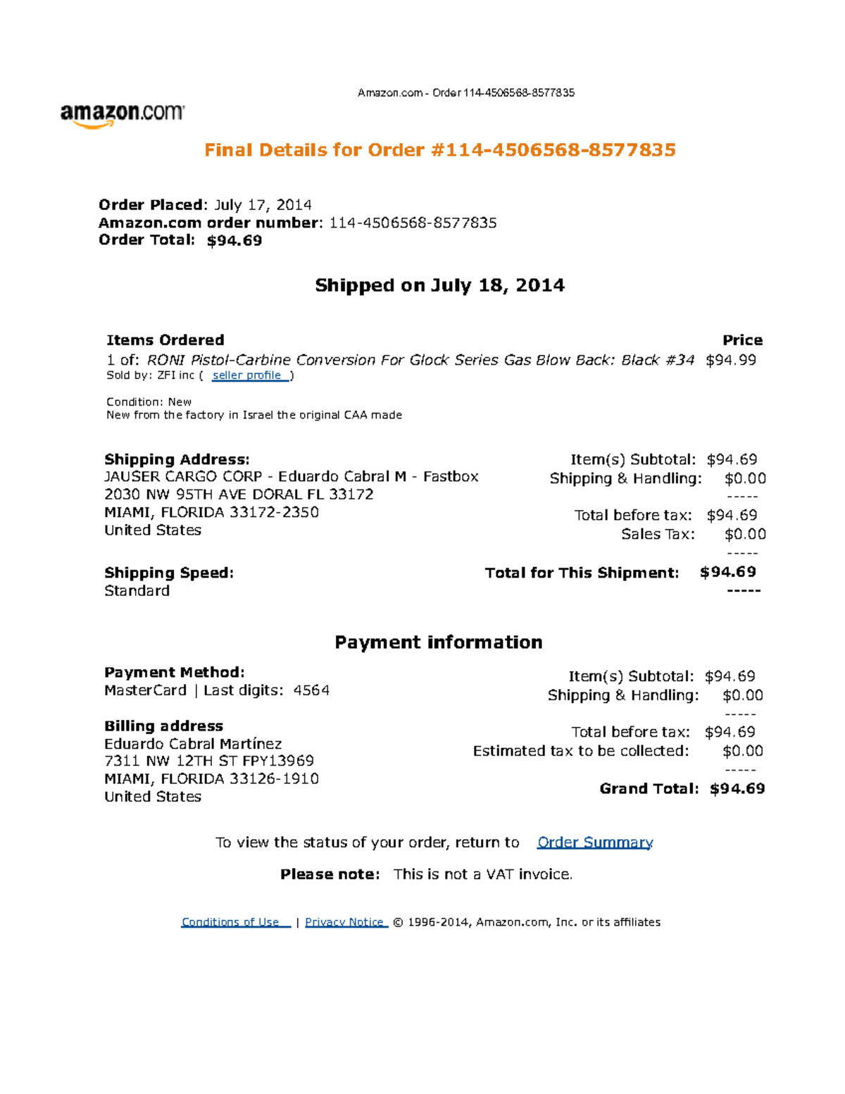 Pdfcoffee - llll - Amazon - Order 114-4506568- Item(s) Subtotal: $94. Shipping & Handling: $0 ...