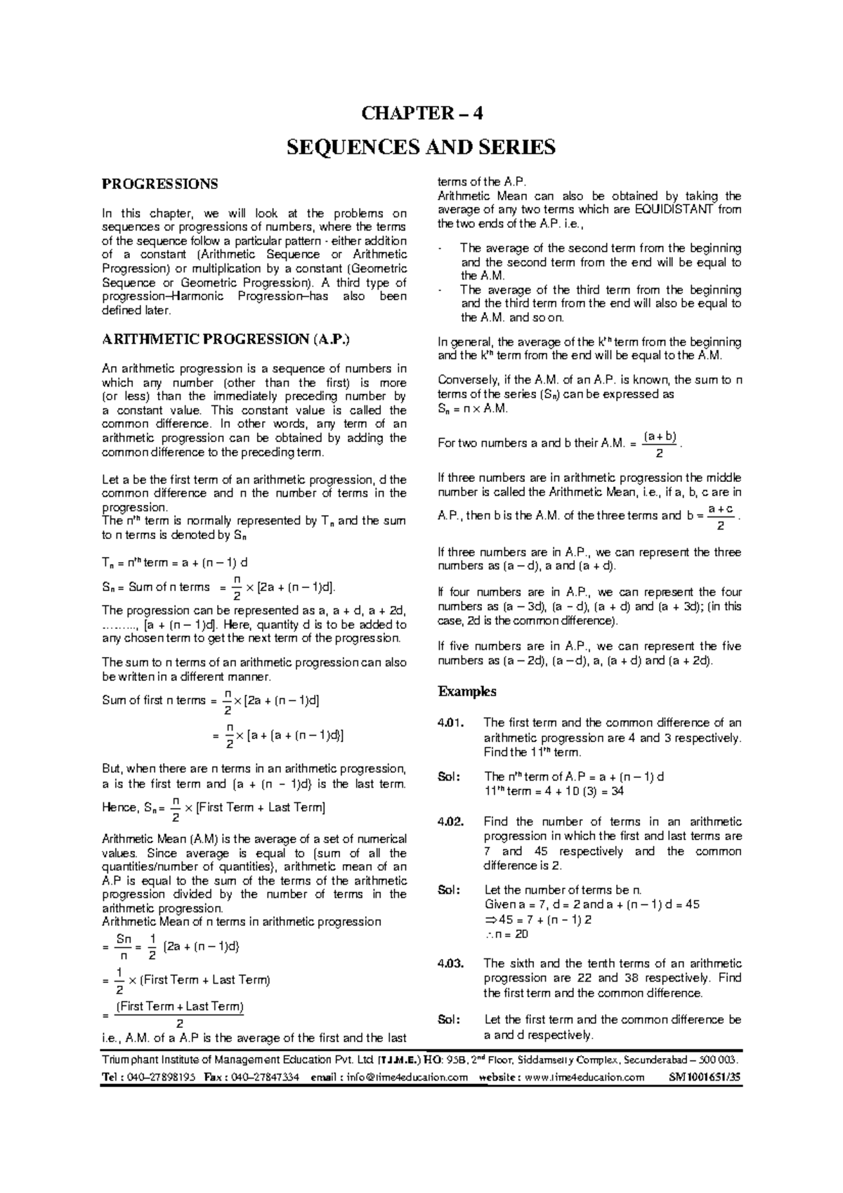 Chapter-4(Sequences Series) - Triumphant Institute of Management Education Pvt. Ltd. (T.I.M.) HO ...