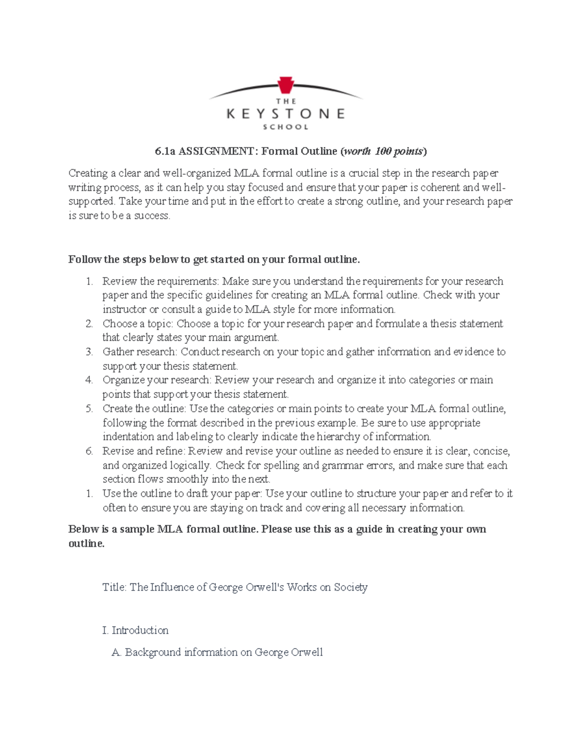 Iijm - Keystone - 6 ASSIGNMENT: Formal Outline (worth 100 points ...