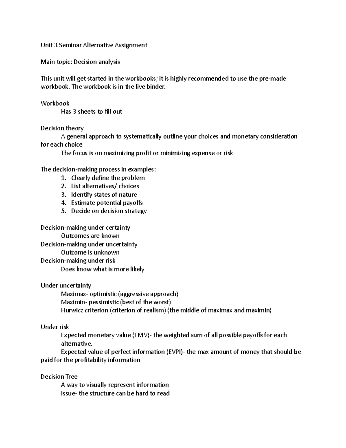 Unit 3 Seminar Alternative Assignment MM305 - Unit 3 Seminar Alternative Assignment Main topic ...