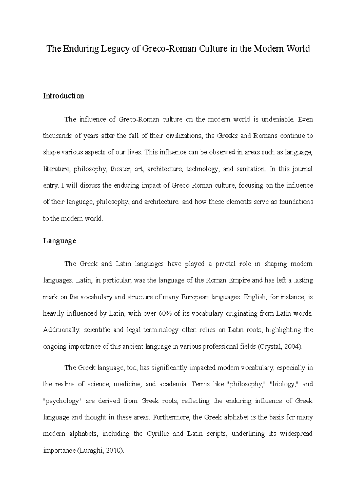 Learning Journal Unit-8 - The Enduring Legacy of Greco-Roman Culture in ...