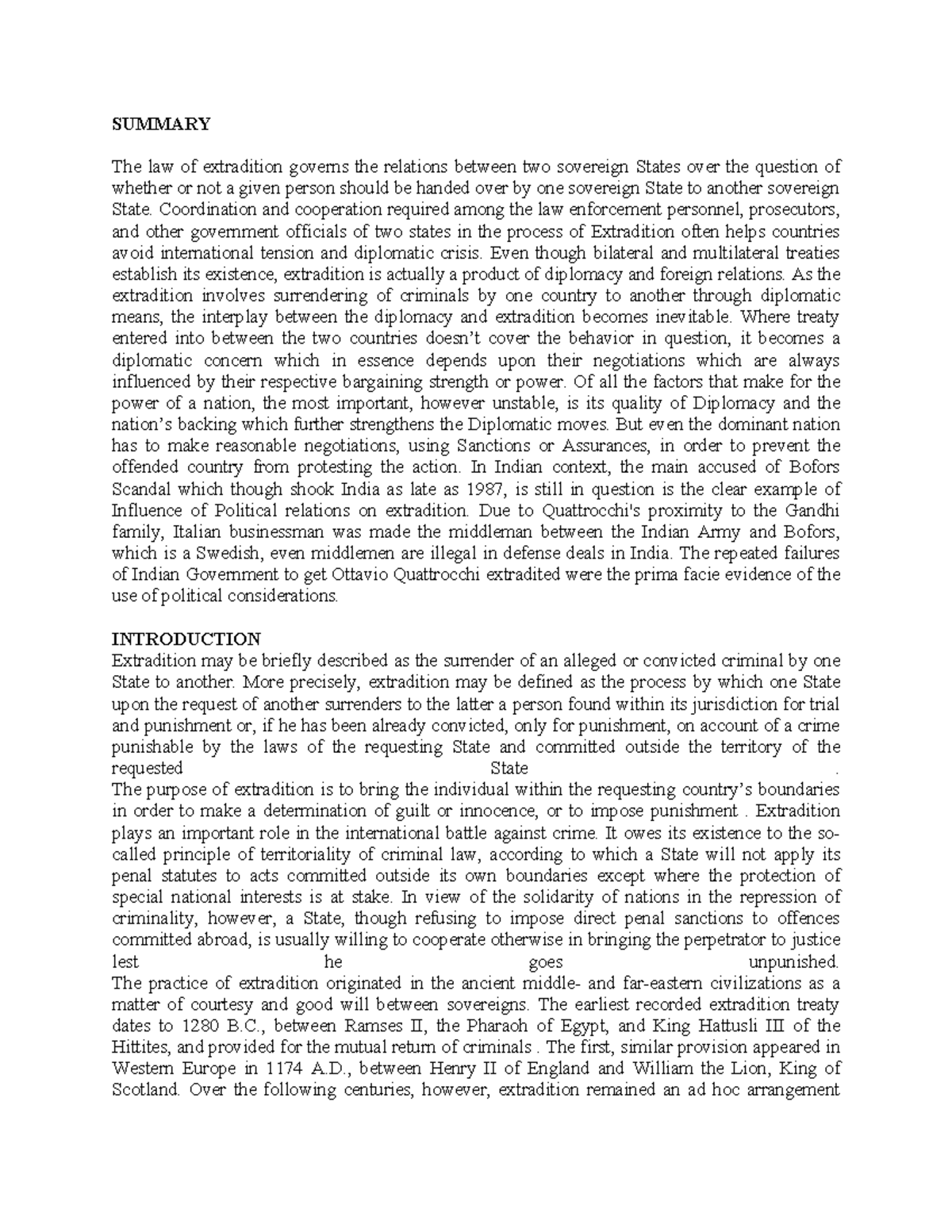 Assignment Of Extradition - SUMMARY The law of extradition governs the ...