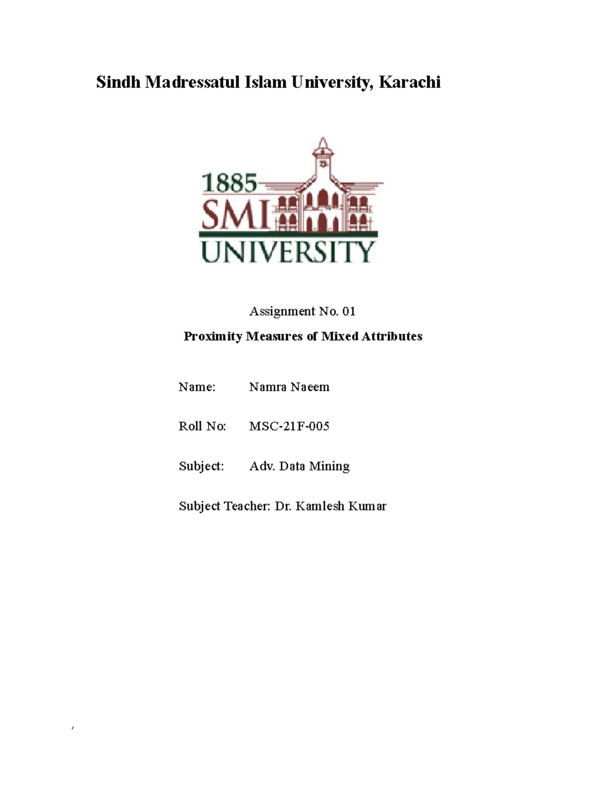 DM 1st assignment - Sindh Madressatul Islam University, Karachi ...