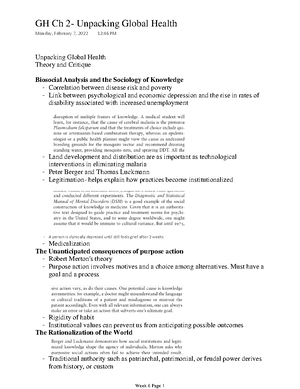 Notes - Introduction to Global Health - Introduction: A Biosocial ...