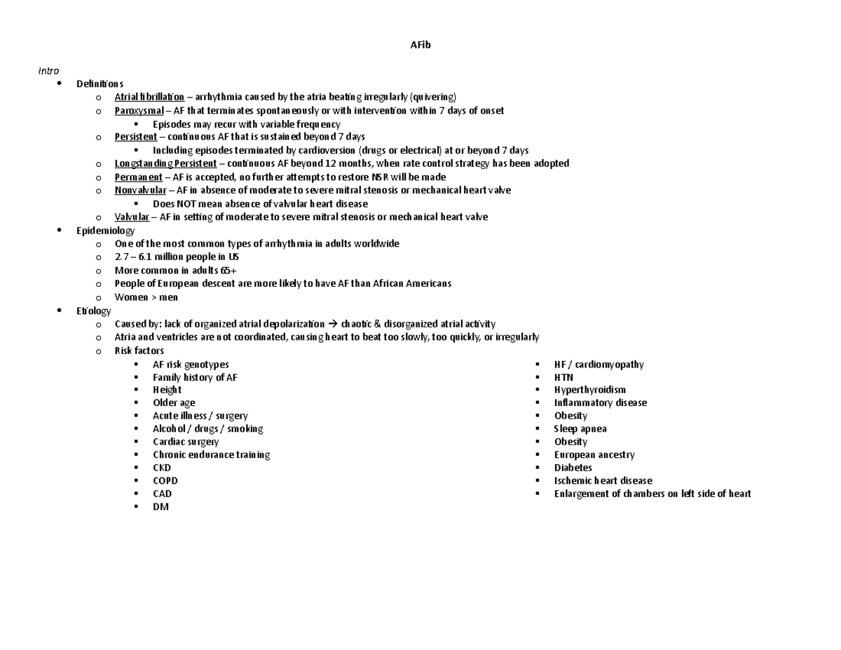 AFib - a fib study guide used for topic discussion - AFib Intro ...