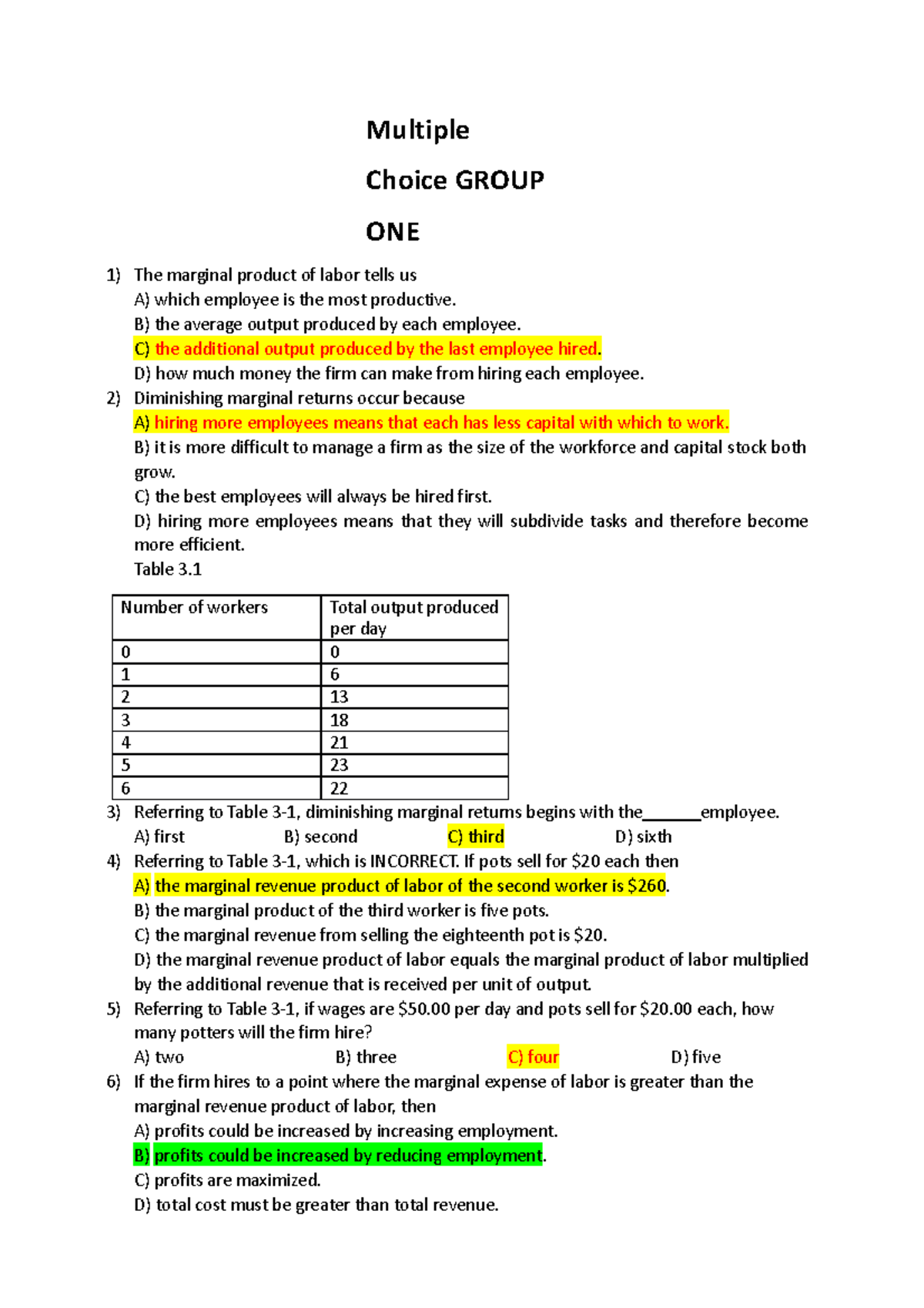 Multiple Choice Labor Economics - Multiple Choice GROUP ONE 1) The ...