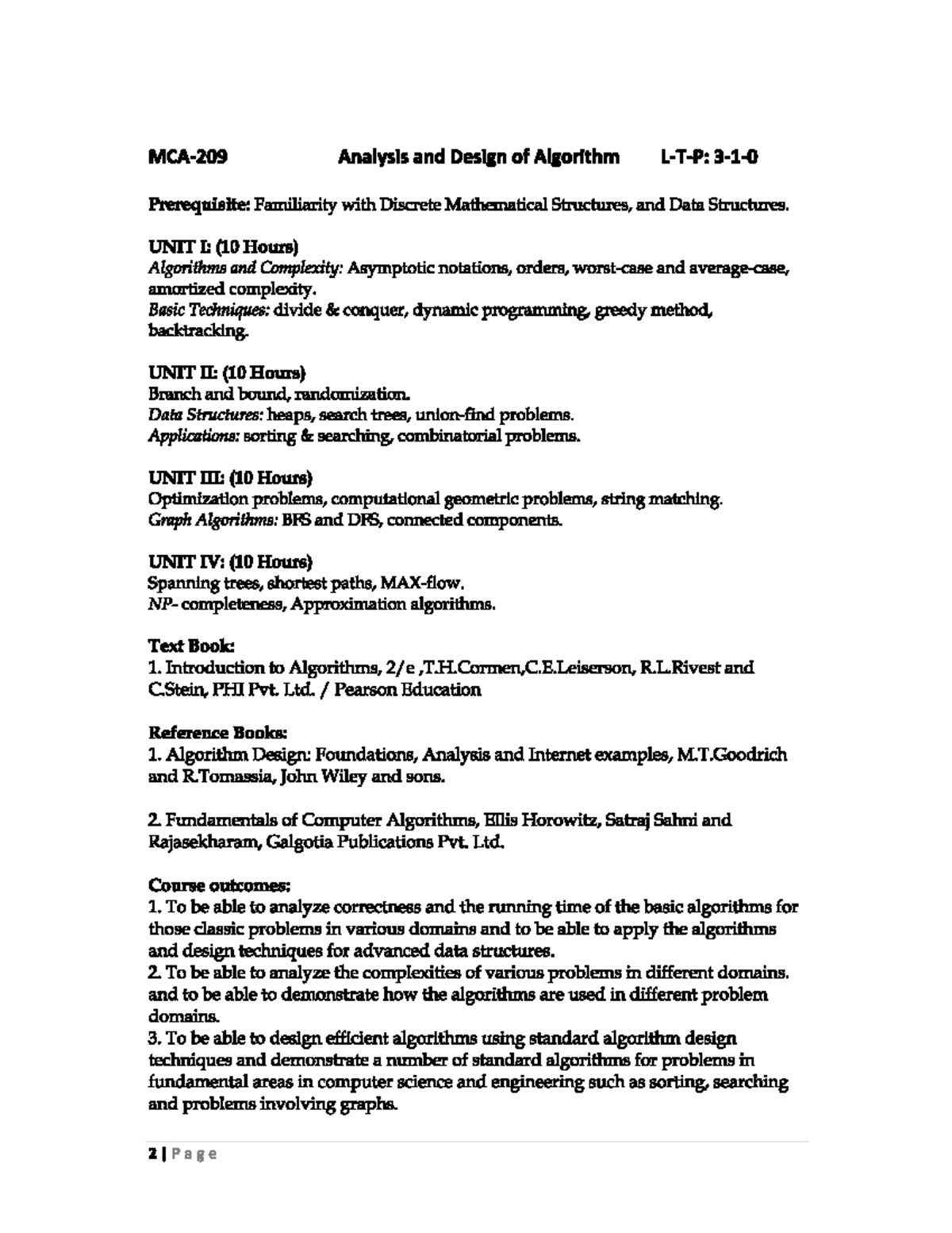 Analysis AND Design OF Algorithms - computer Applications - Studocu