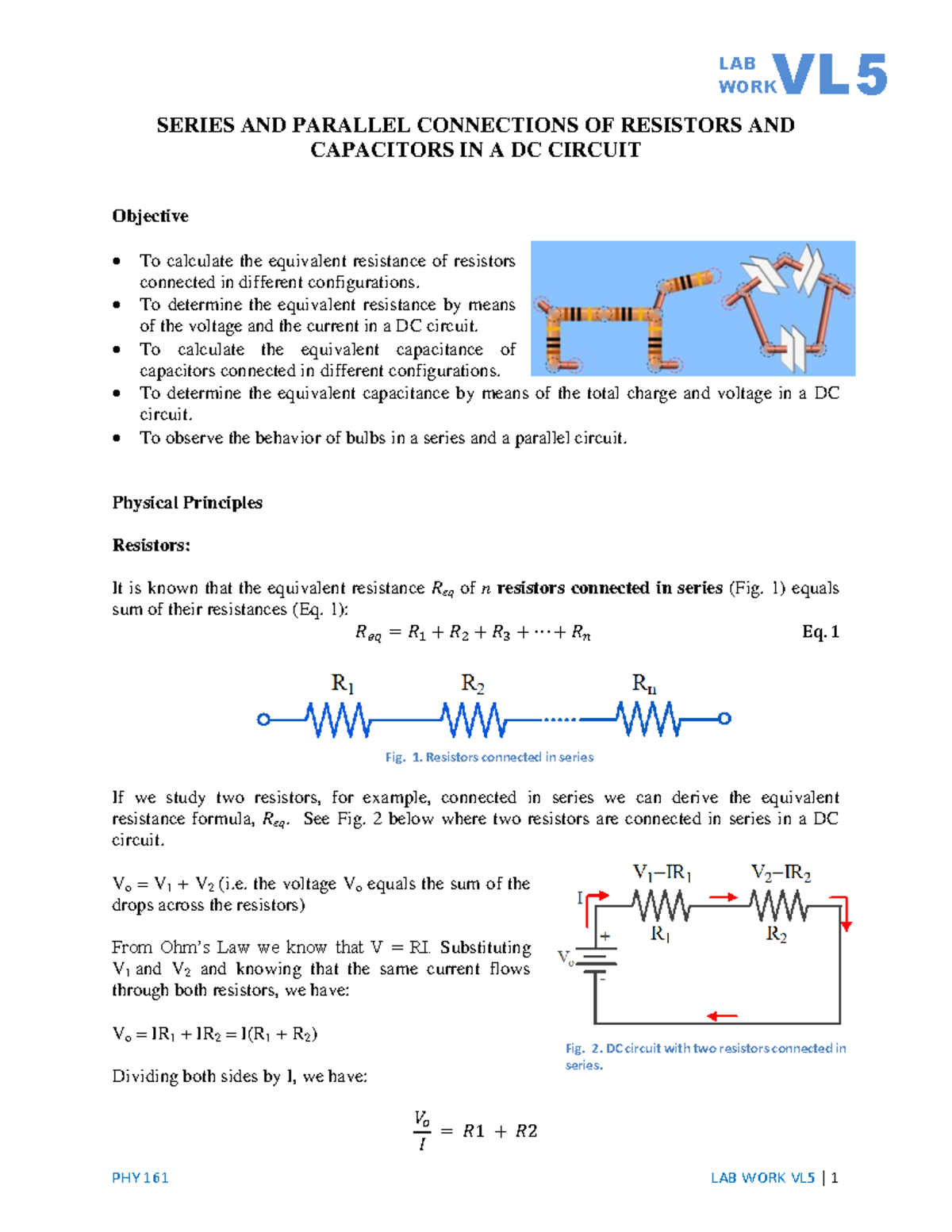 PHY161Honors Spring 2021VL05Res Caps Series Parallel - PHY 161 LAB WORK ...
