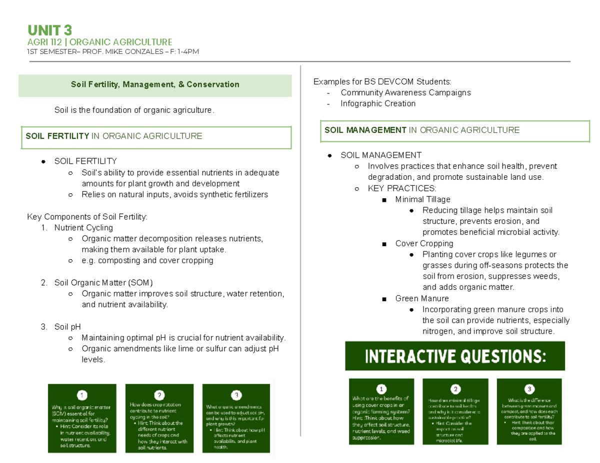 Organic AGRI - UNIT 3 - reviewer only - UNIT 3 AGRI 112 | ORGANIC ...