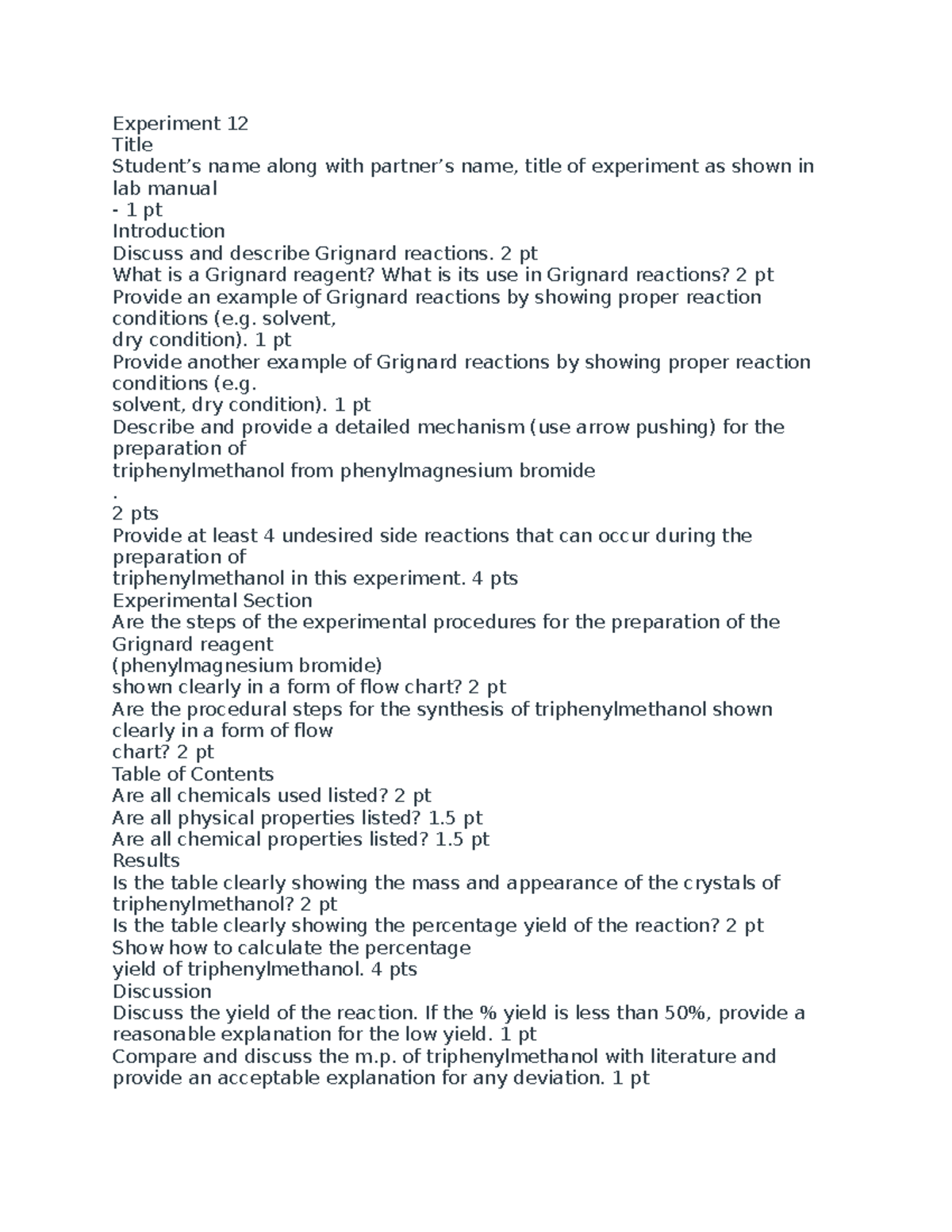 Experiment 12 rubric - Experiment 12 Title Student’s name along with ...