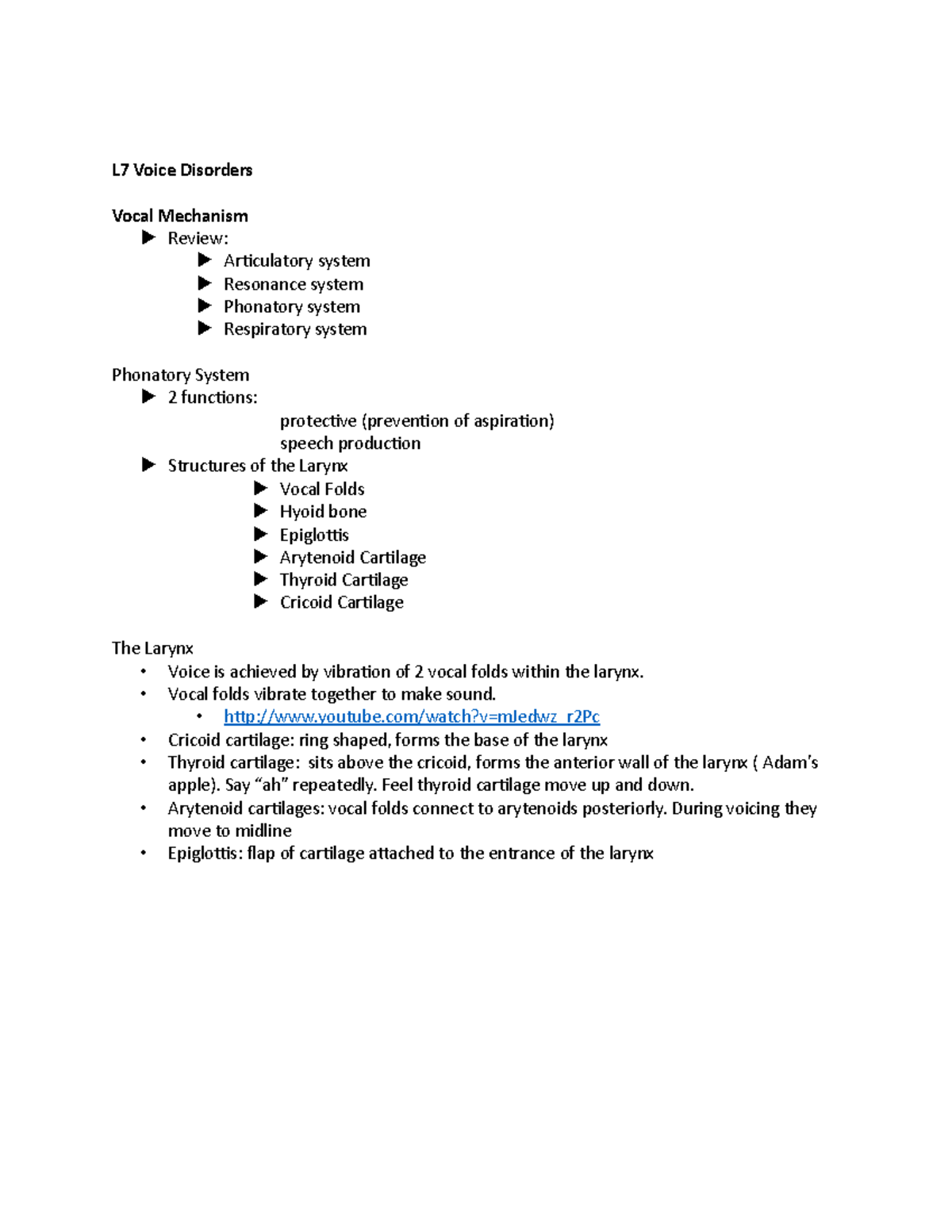 2230 L7 Notes - L7 Voice Disorders Vocal Mechanism Review: Articulatory ...