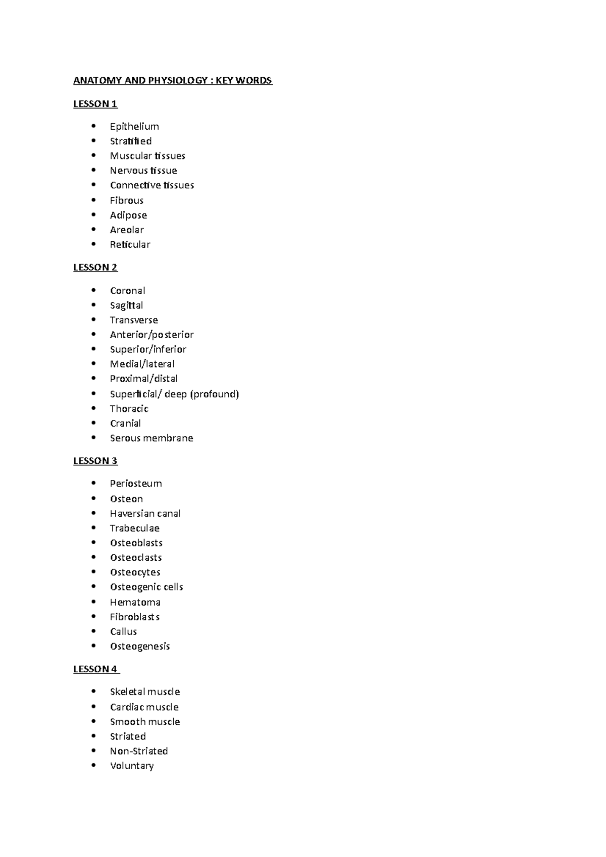 Anatomy AND Physiology - KEY Words - ANATOMY AND PHYSIOLOGY : KEY WORDS ...