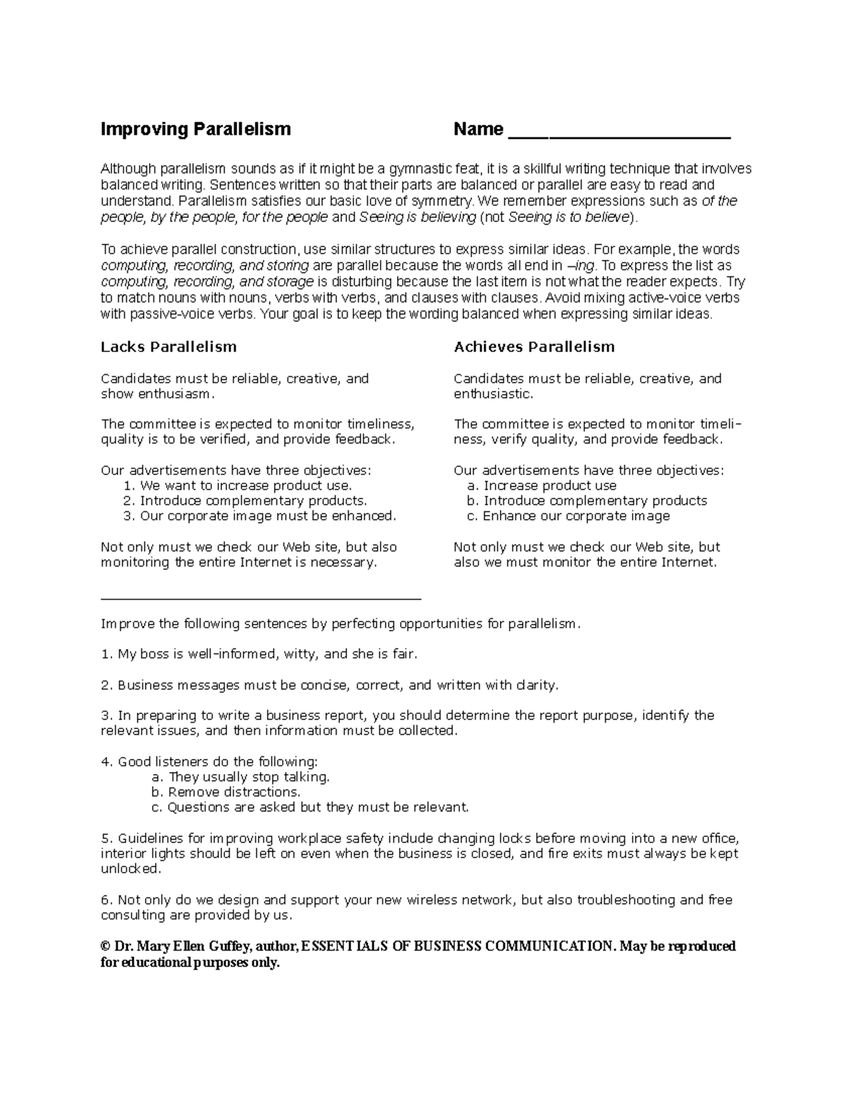 Parallelism - Copy - Improving Parallelism Name ...