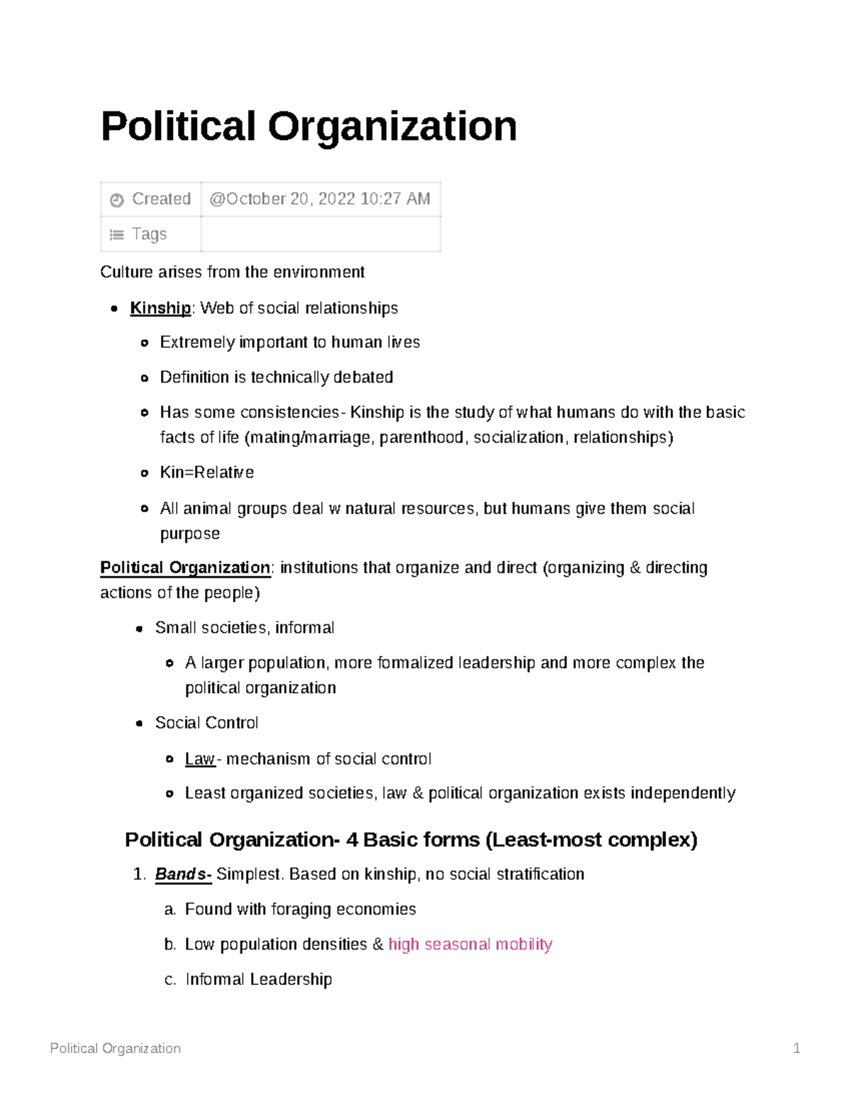 ANTH- Political Organization - Political Organization 1 Political ...