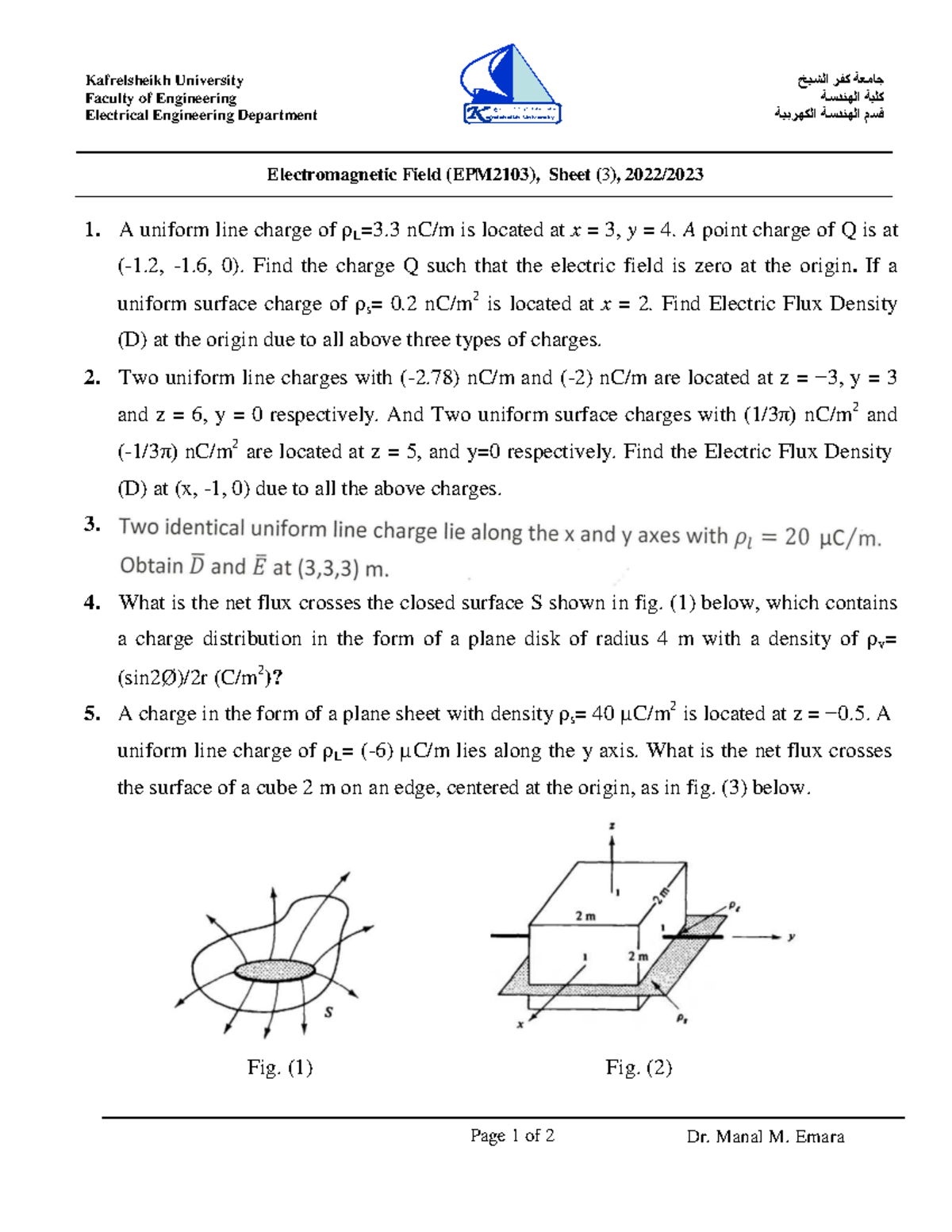 Sheet 3 - Biological Sciences - Page 1 of 2 Dr. Manal M. Emara Kafrelsheikh University Faculty ...
