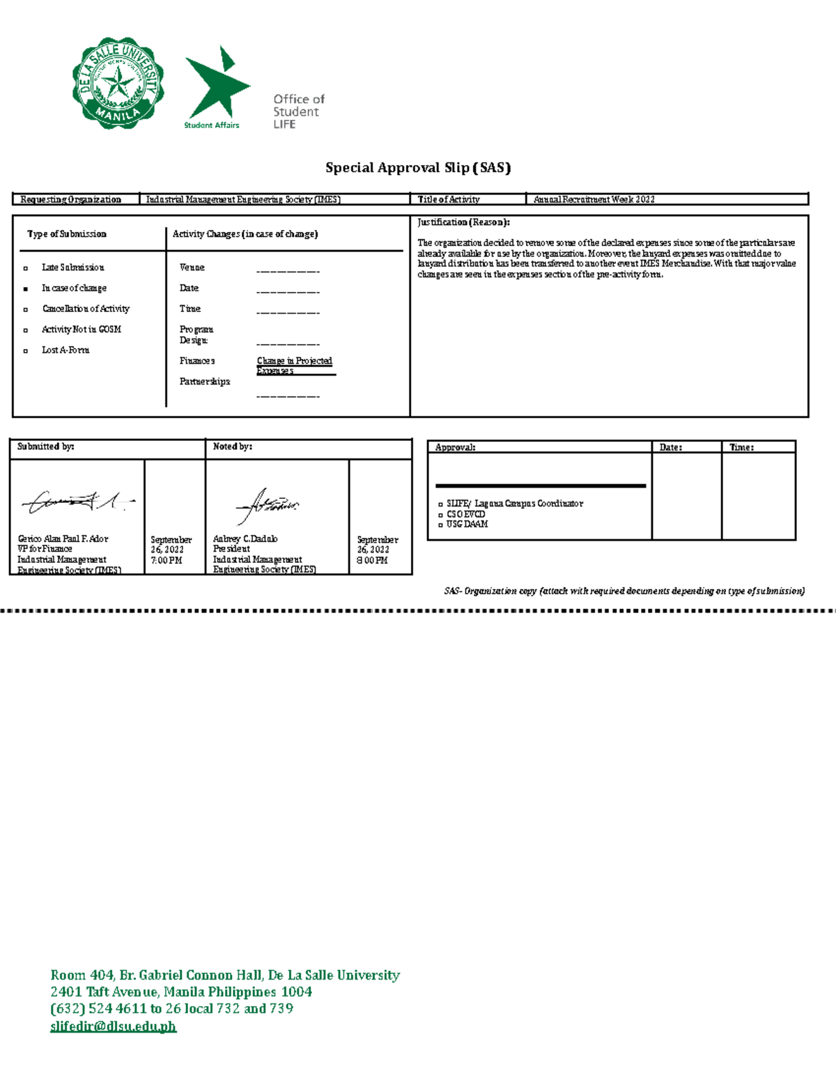 IMES Annual Recruitment Week 2022 SAS for Expenses - Special Approval ...