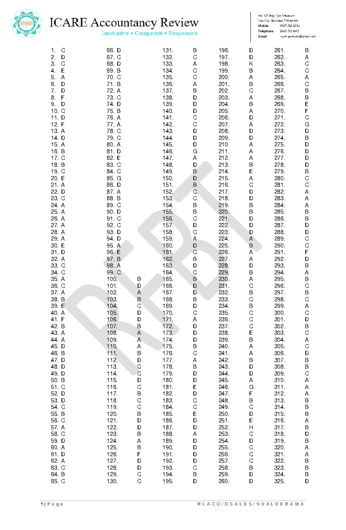 RFBT03 01key Law On Obligation Answer Key revised 1 P A G E R L