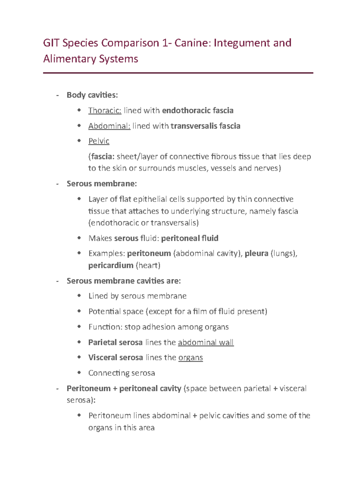 GIT Species Comparison 1 IA - Blood, lymph vessels and Meissner’s ...
