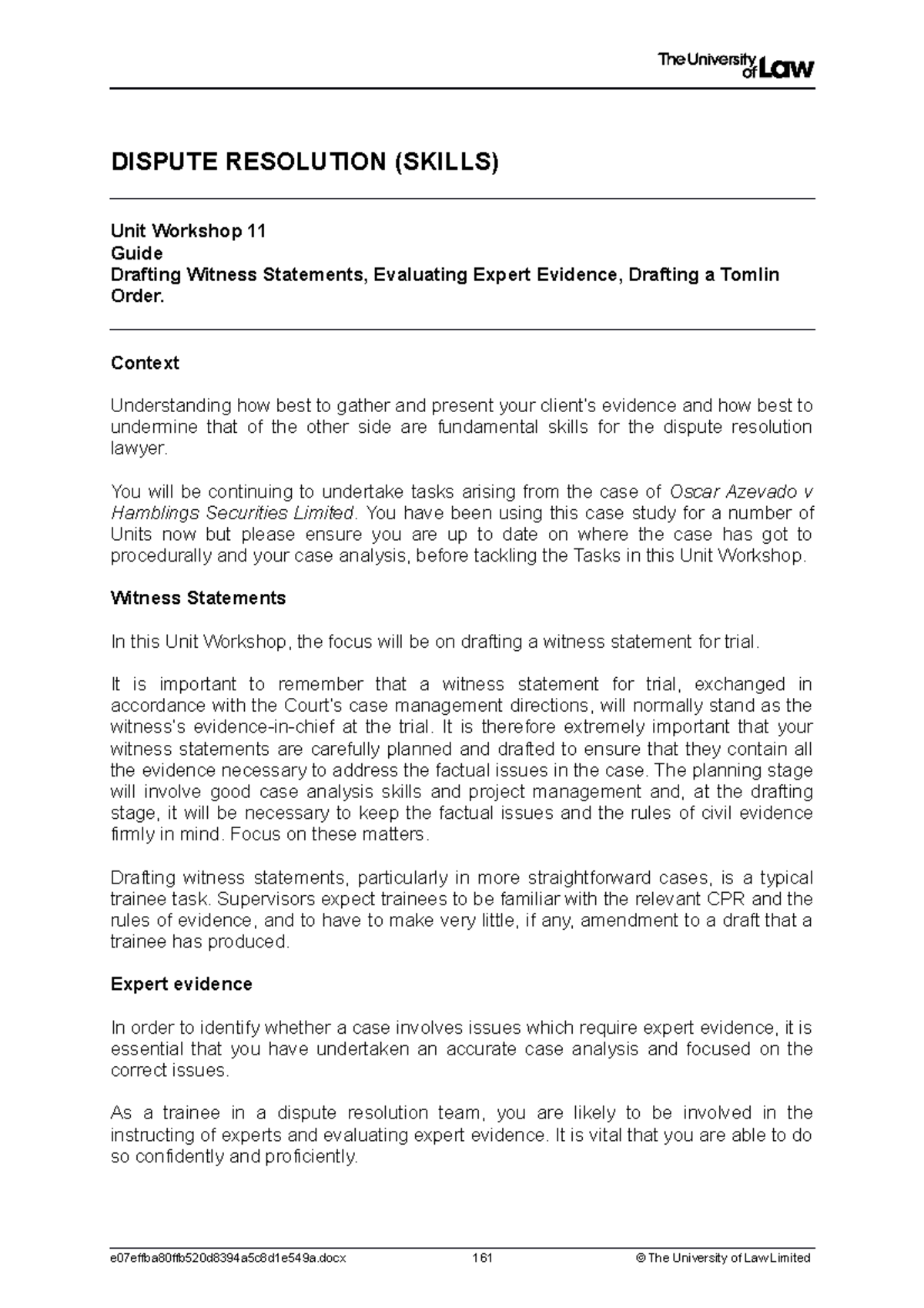 2223 dis ws11 ce01 guide - DISPUTE RESOLUTION (SKILLS) Unit Workshop 11 ...
