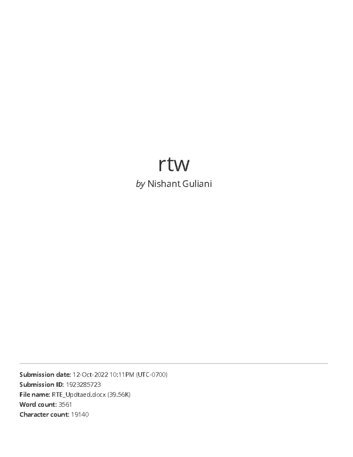 Rtw - Study notes - rtw by Nishant Guliani Submission date: 12-Oct-2022 ...