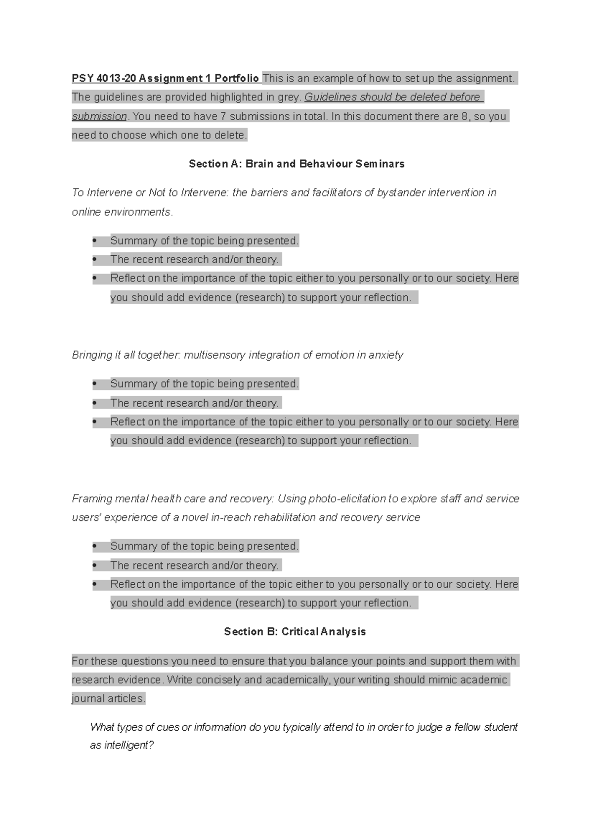 Assignment 1 outline - research methods questions - PSY 4013-20 ...