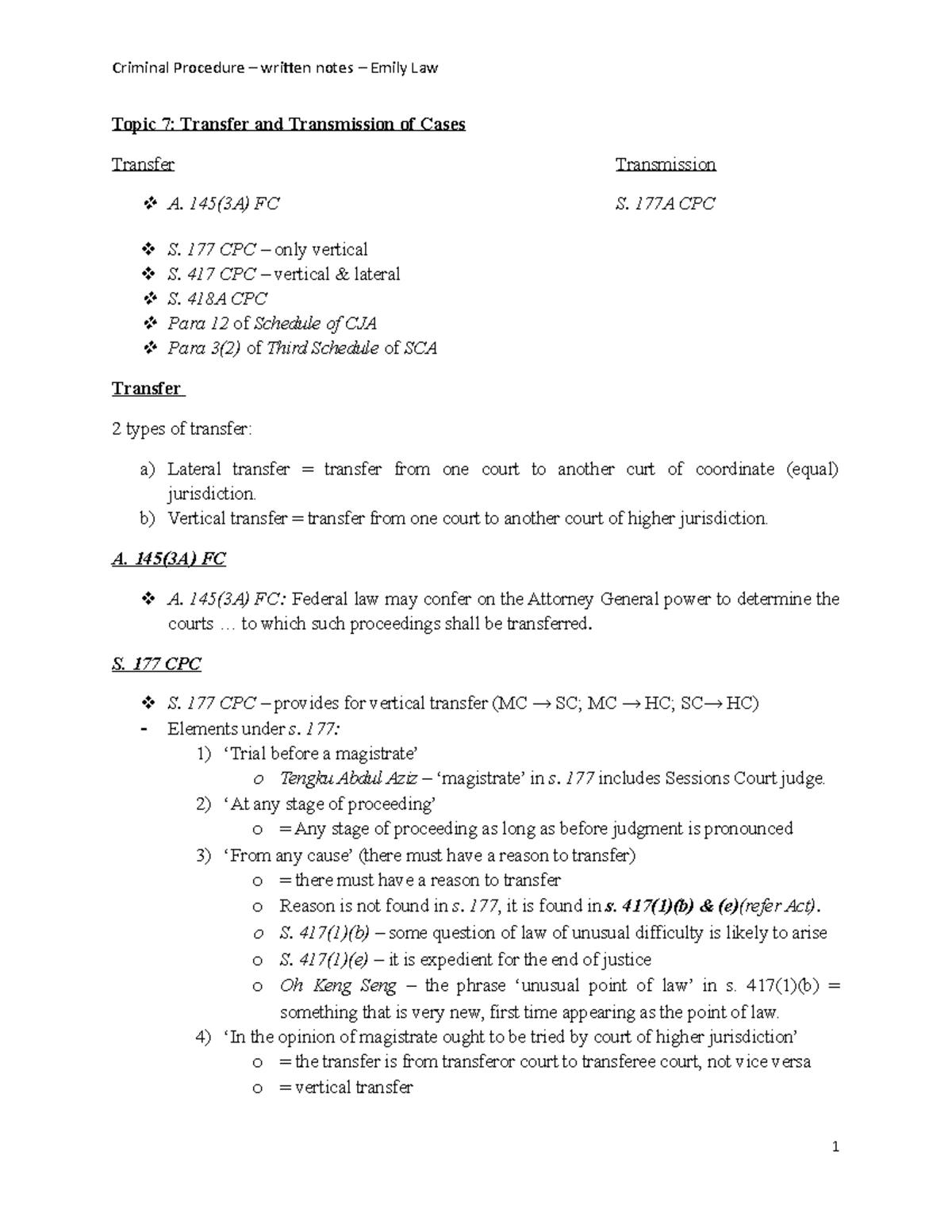 Written-Notes-Topic-7 - Topic 7: Transfer and Transmission of Cases ...
