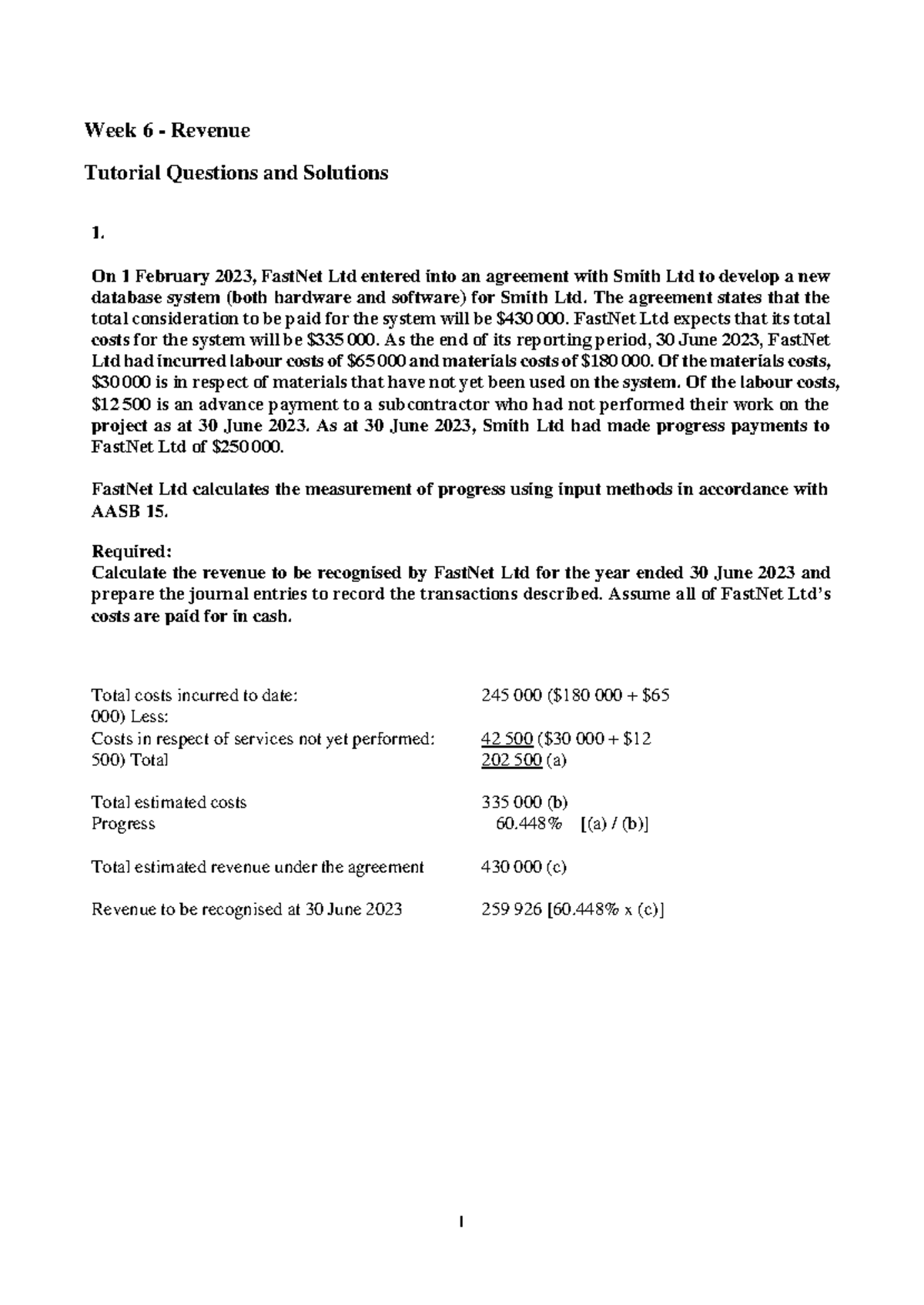 Week 6 - Tutorial Questions Solutions-1 - Week 6 - Revenue Tutorial ...