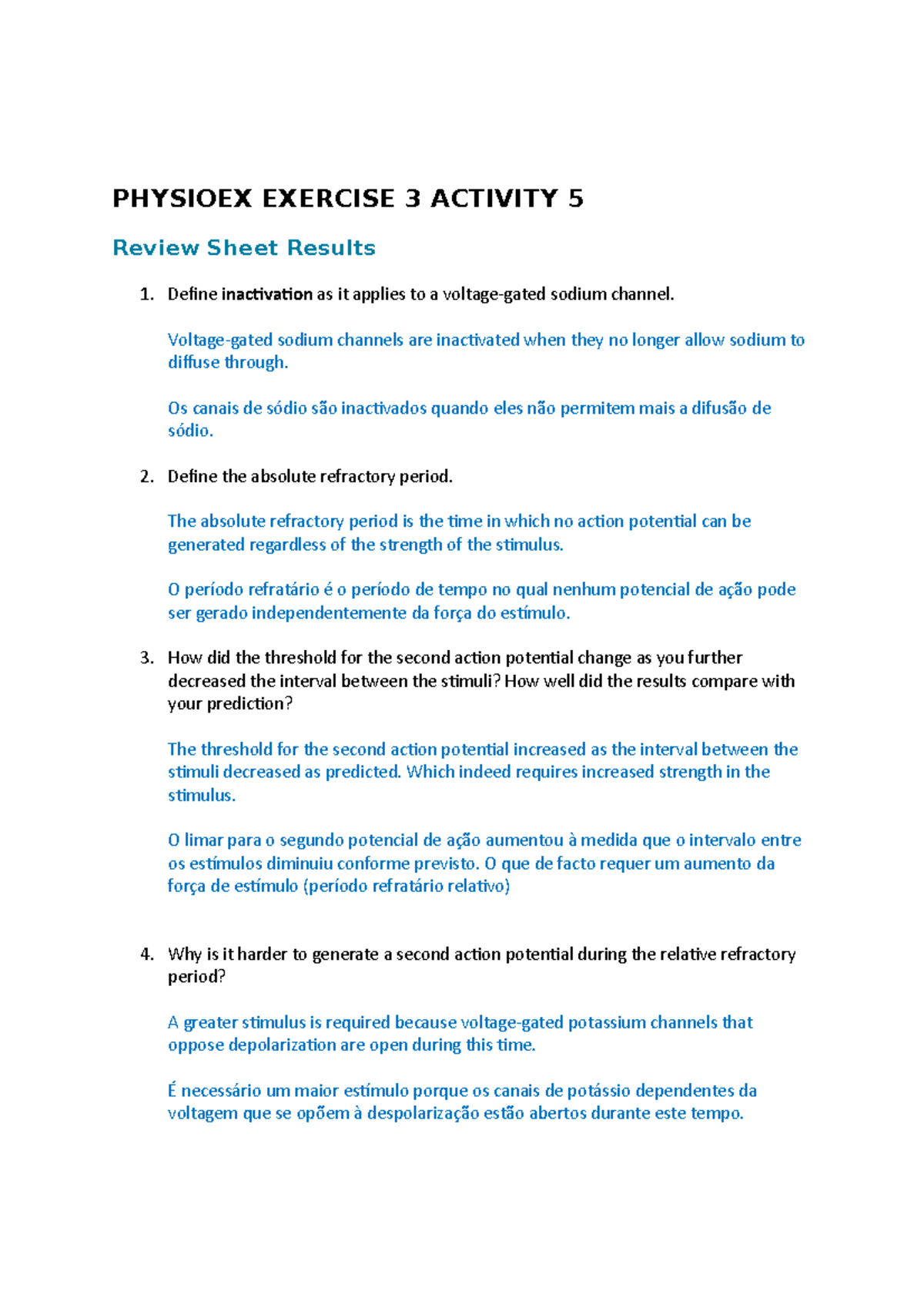 Physioex Exercise 3 Activity 5 7 8 - PHYSIOEX EXERCISE 3 ACTIVITY 5 Review Sheet Results Define ...