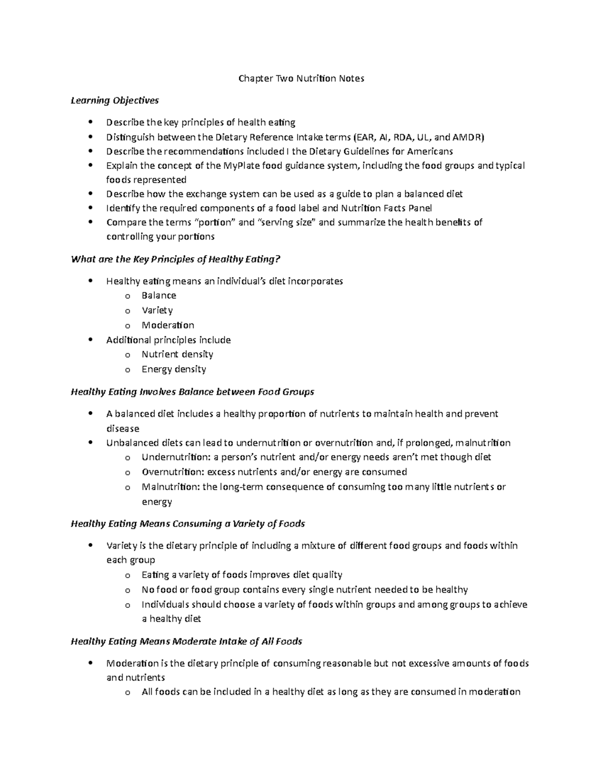 Chapter Two Nutrition Notes - Chapter Two Nutrition Notes Learning ...