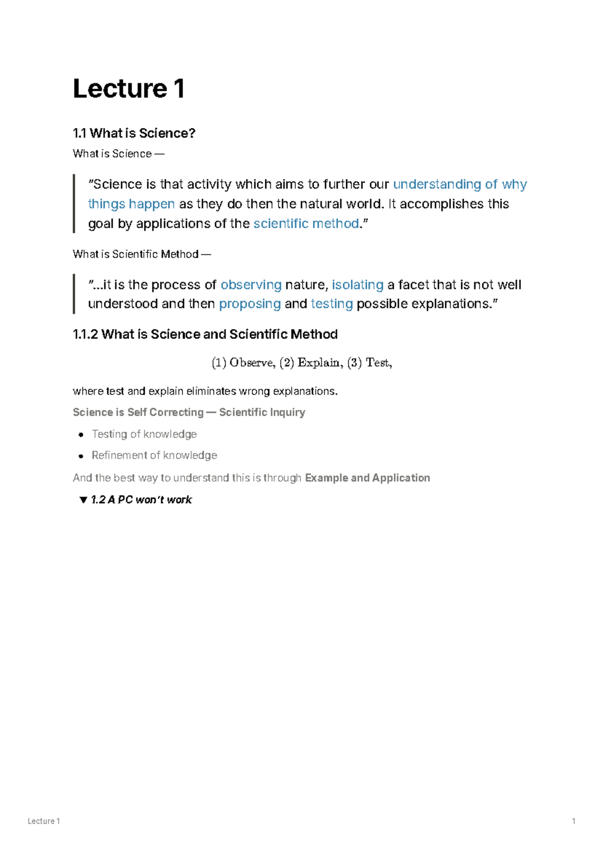 Hsi Lecture 1 Lecture 1 1 What Is Science What Is Science — Science
