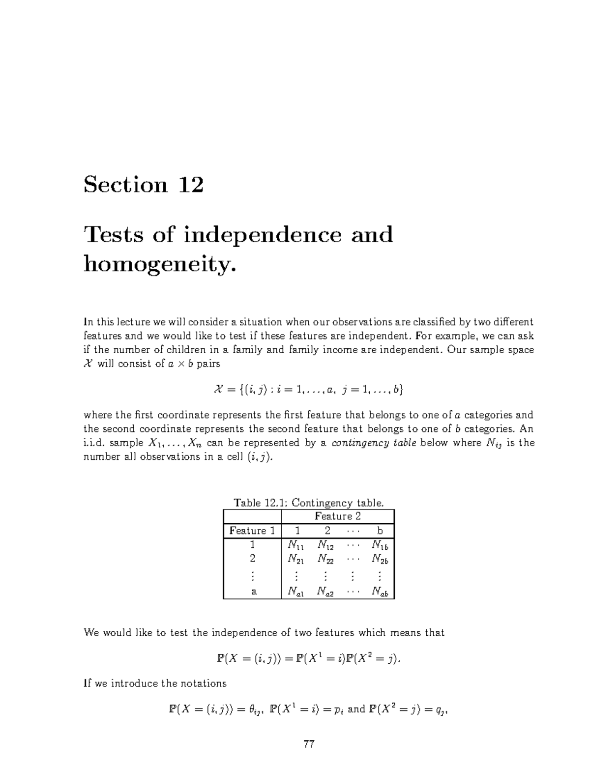 Tests of Independence and Homogeneit - Section 12 Tests of independence ...