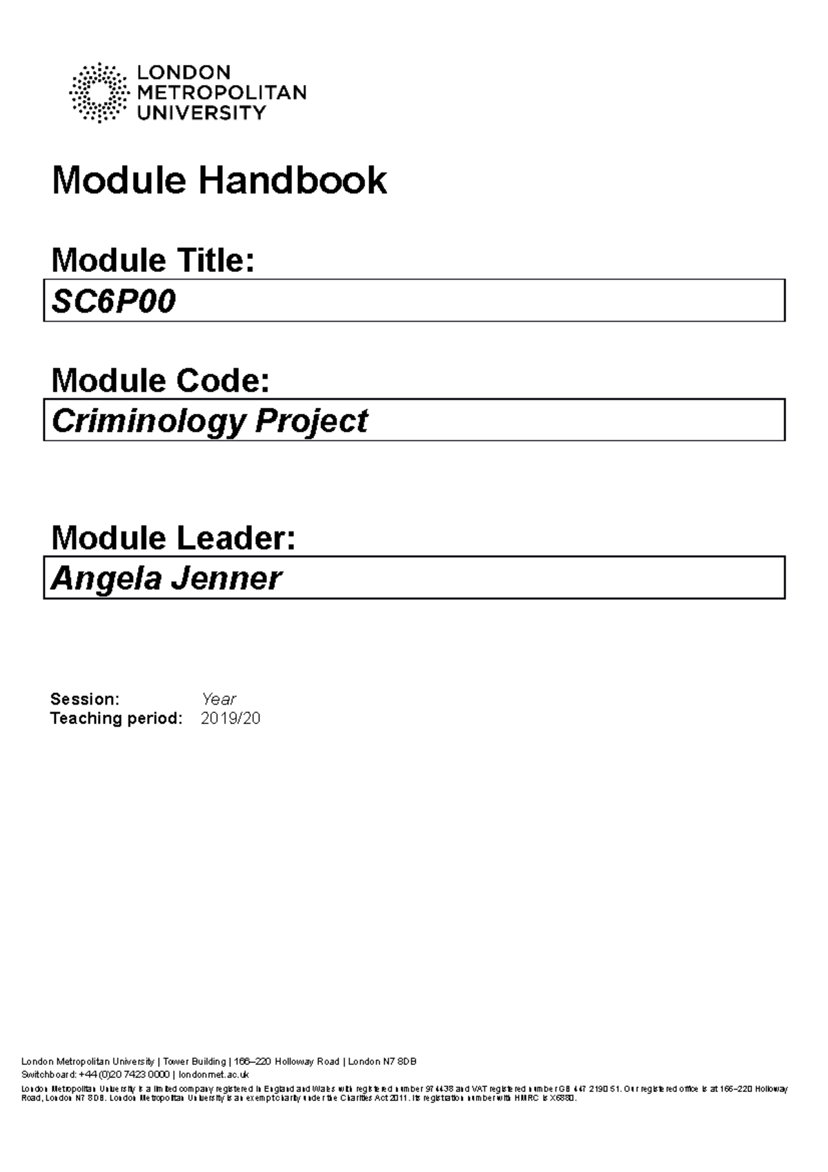 UG Module Handbook SC6P00 2019-20 - Module Handbook Module Title: SC6P ...