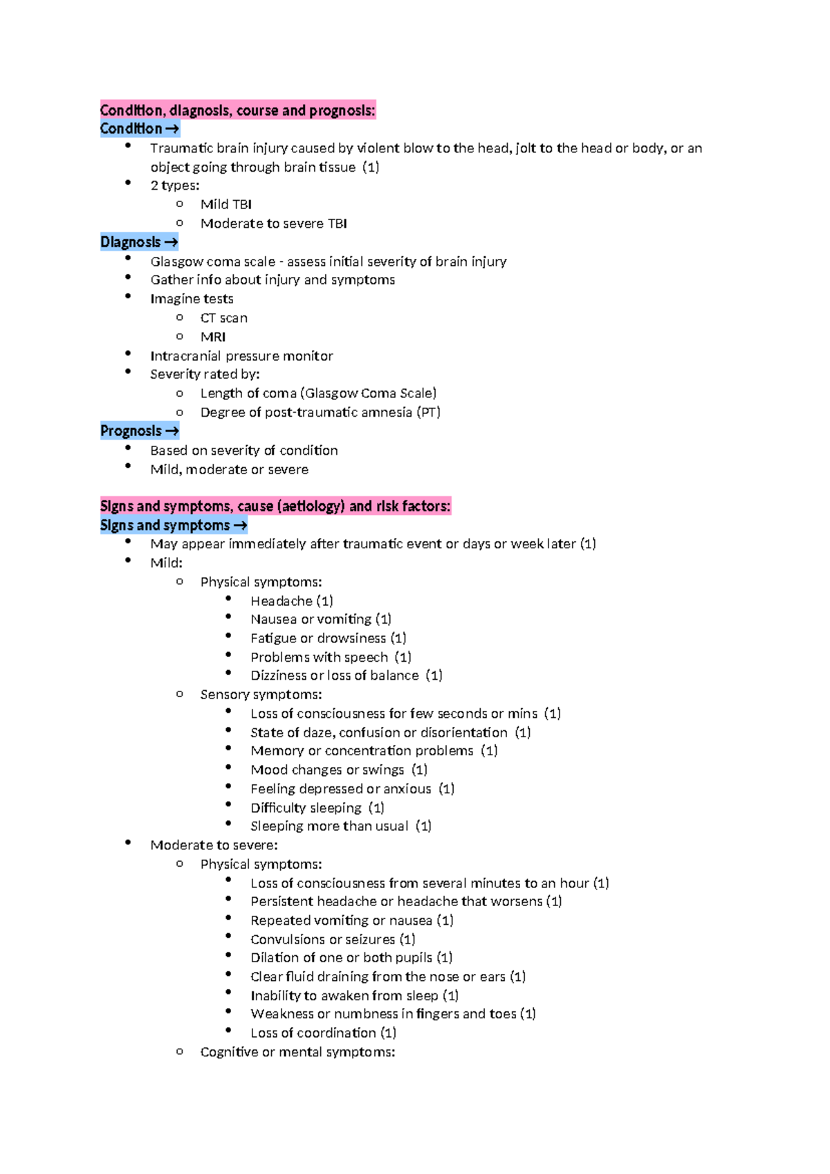 TBI - Clinical Proforma - Condition, diagnosis, course and prognosis ...