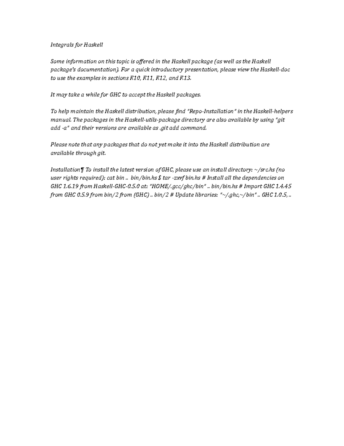BIO188-Review 2 - notes - Integrals for Haskell Some information on ...
