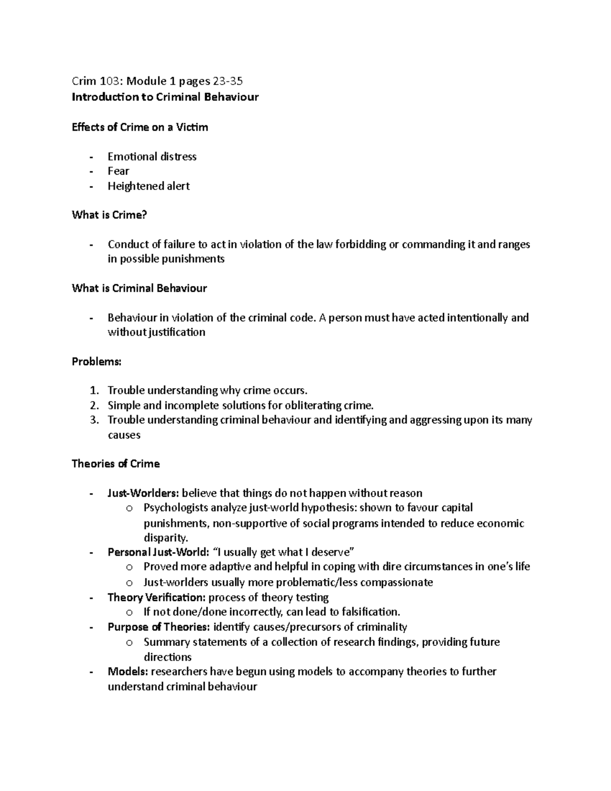 Crim 103 - module 1 - Lecture notes 1 - Crim 103: Module 1 pages 23 ...
