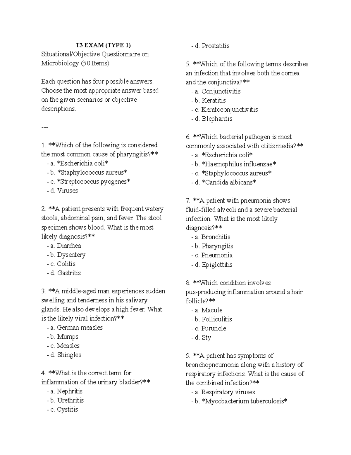 T3 EXAM (TYPE 1&2) - Practice questions - T3 EXAM (TYPE 1) Situational ...