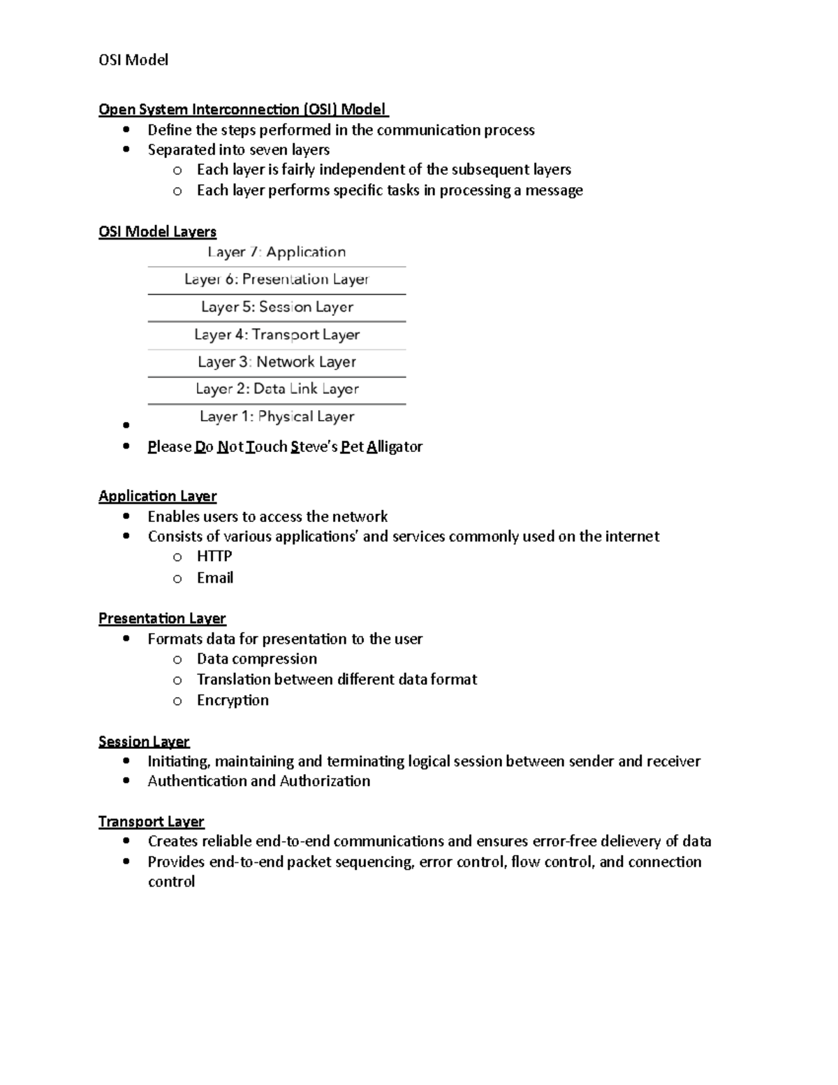 OSI model notes - OSI Model Open System Interconnecion (OSI) Model ...