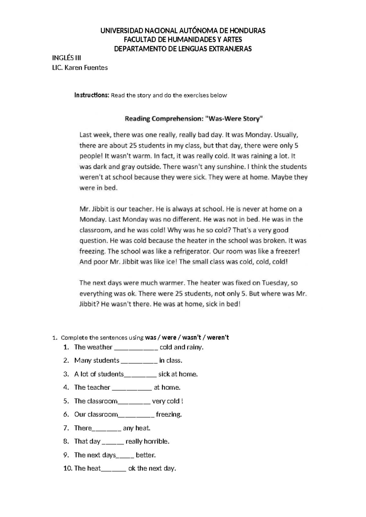 Simple past worksheet - Tarea de ingles - UNIVERSIDAD NACIONAL AUTÓNOMA ...