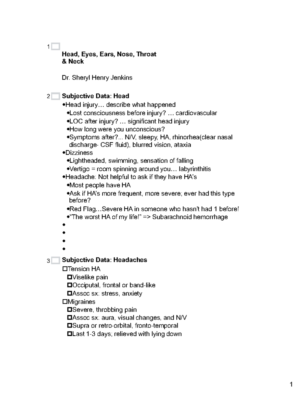 Heent HA 8 pt 2 - head eyes ear neck throat assess notes - 1 Head, Eyes ...