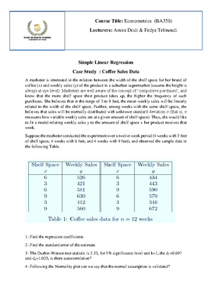 CHAP 1 Econometrics - notes - CH1: Simple Linear Regression 1. Simple ...