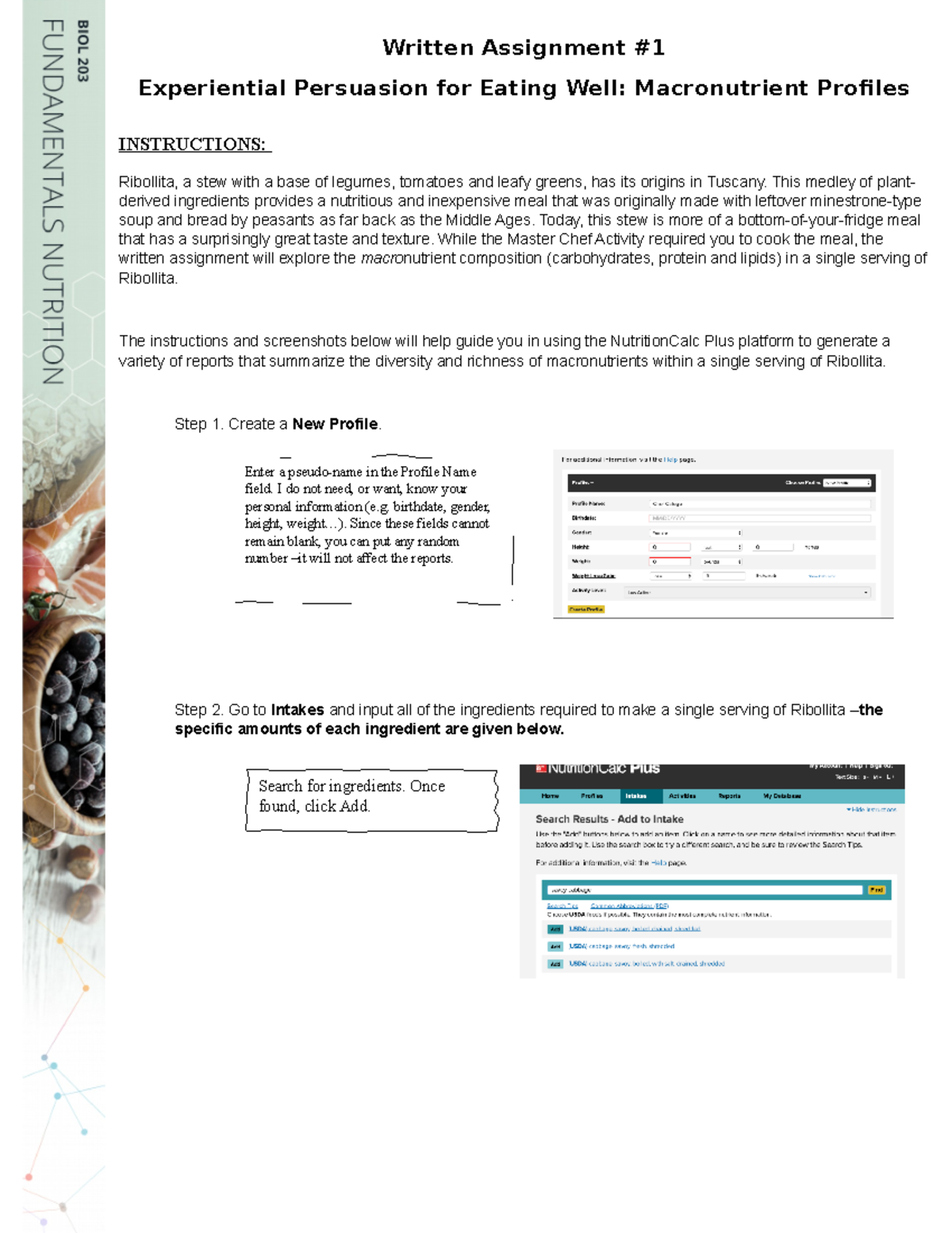 Assignment 1 - Exploration of food by trying out recipes and measuring ...