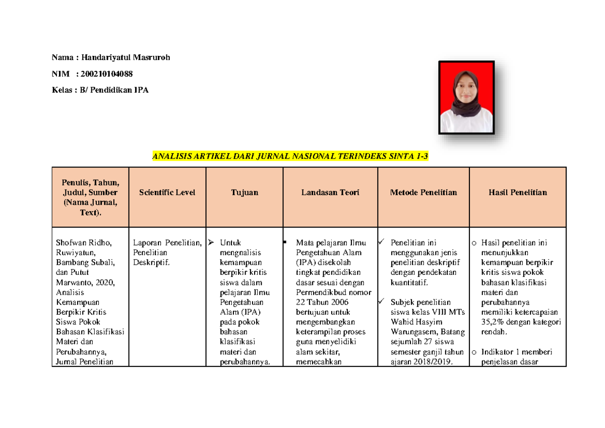 Makalah Analisis Artikel Nasional 2002 10104088 Handariyatul Masruroh ...