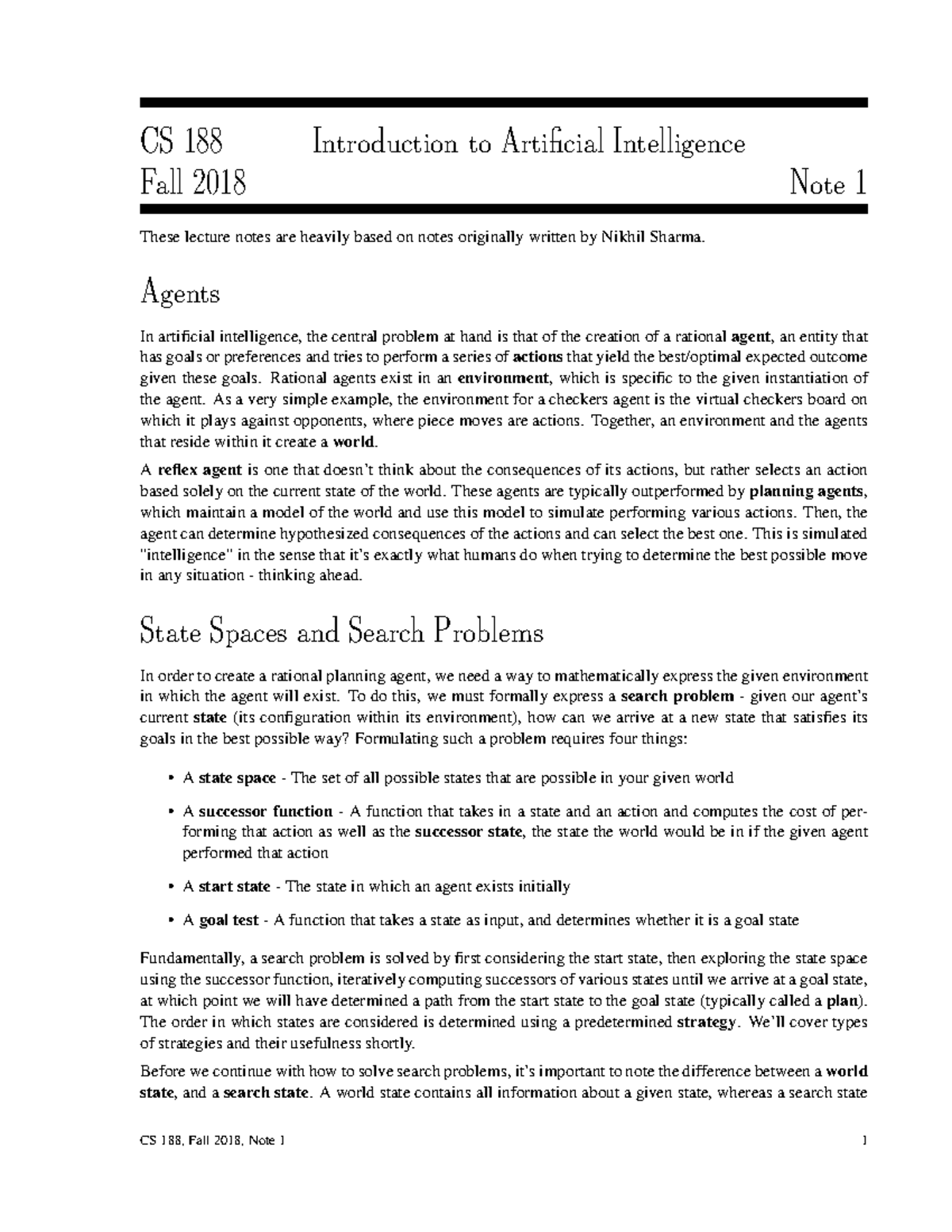 N01-search - Notes from lesson 1 about Searching - CS 188 Introduction ...