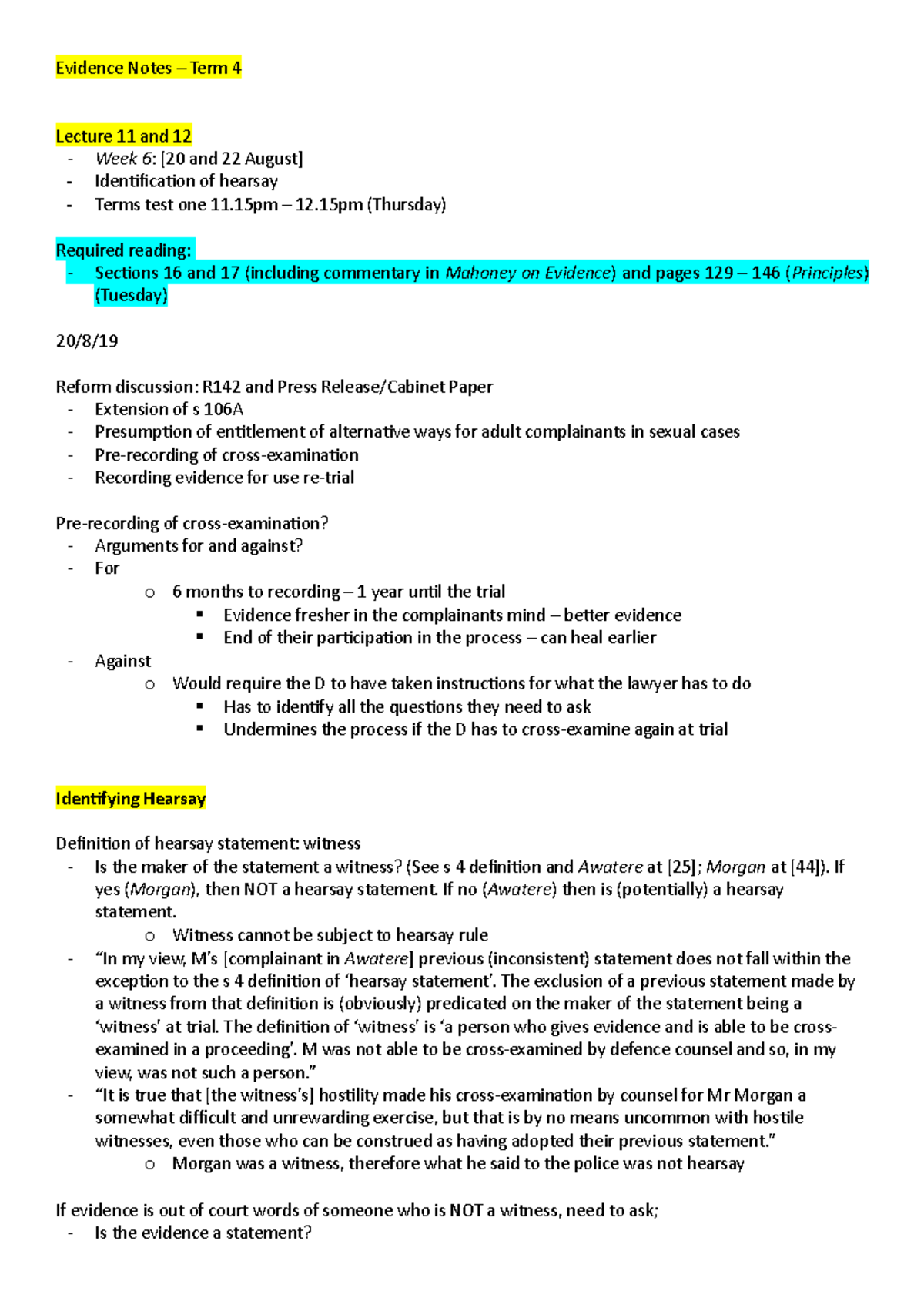 Evidence Notes - T4 - Evidence Notes – Term 4 Lecture 11 and 12 - Week ...